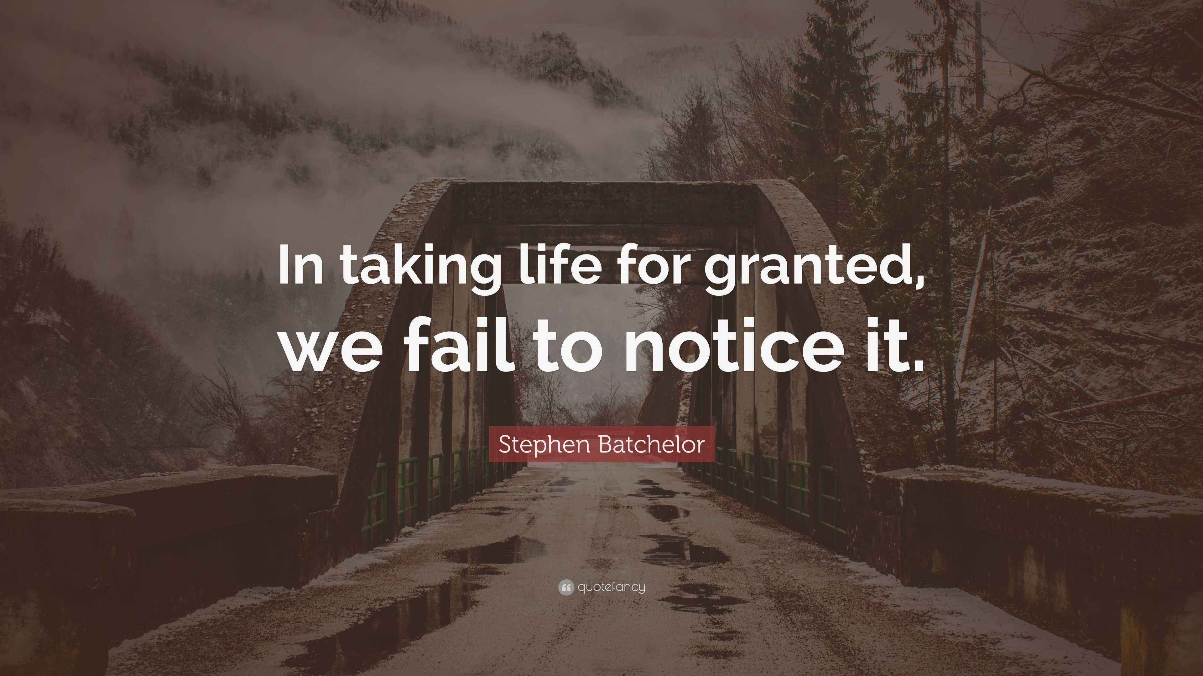 Stephen Batchelor Quote: “In taking life for granted, we fail to notice ...