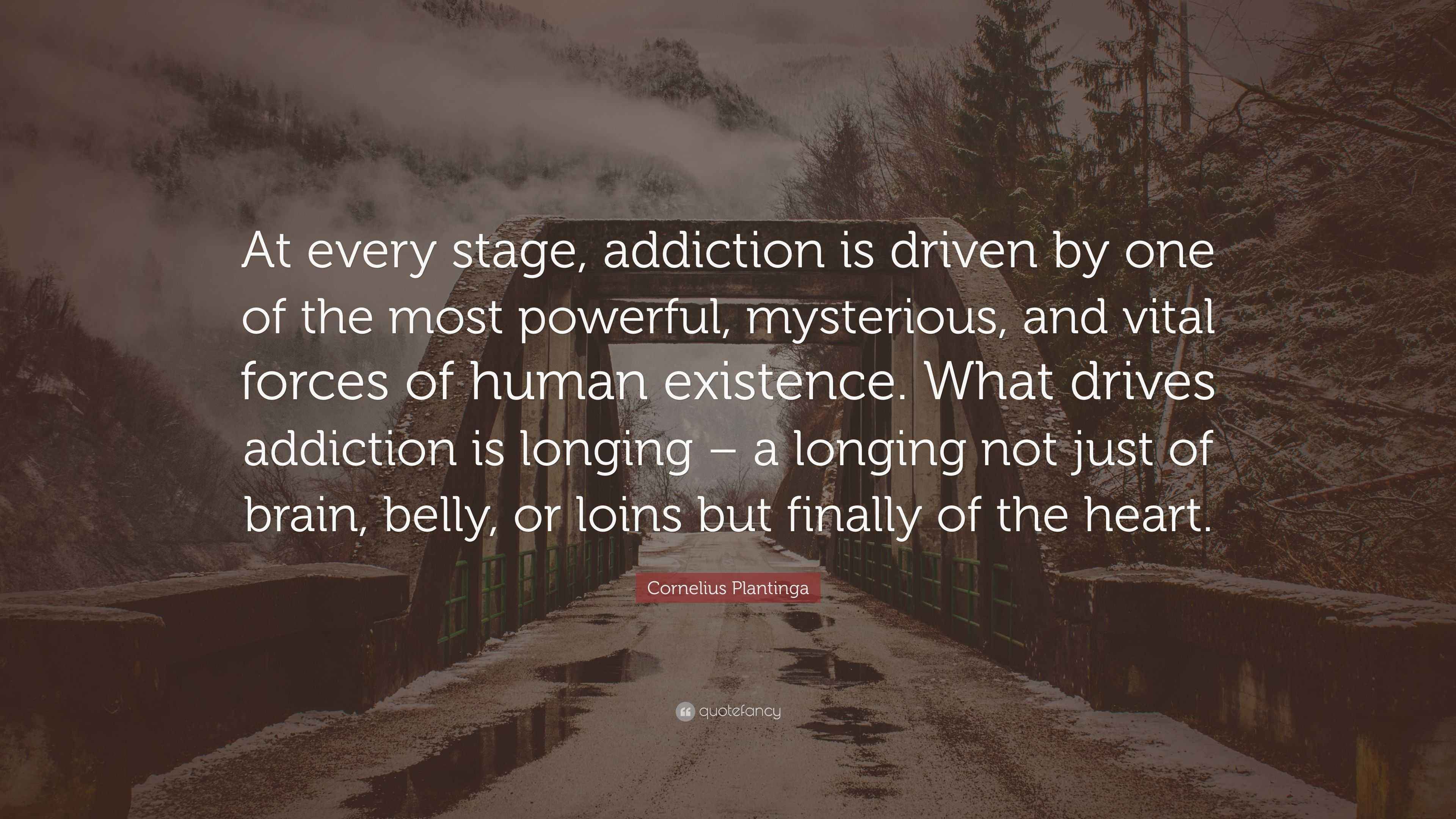 Cornelius Plantinga Quote: “At every stage, addiction is driven by one ...