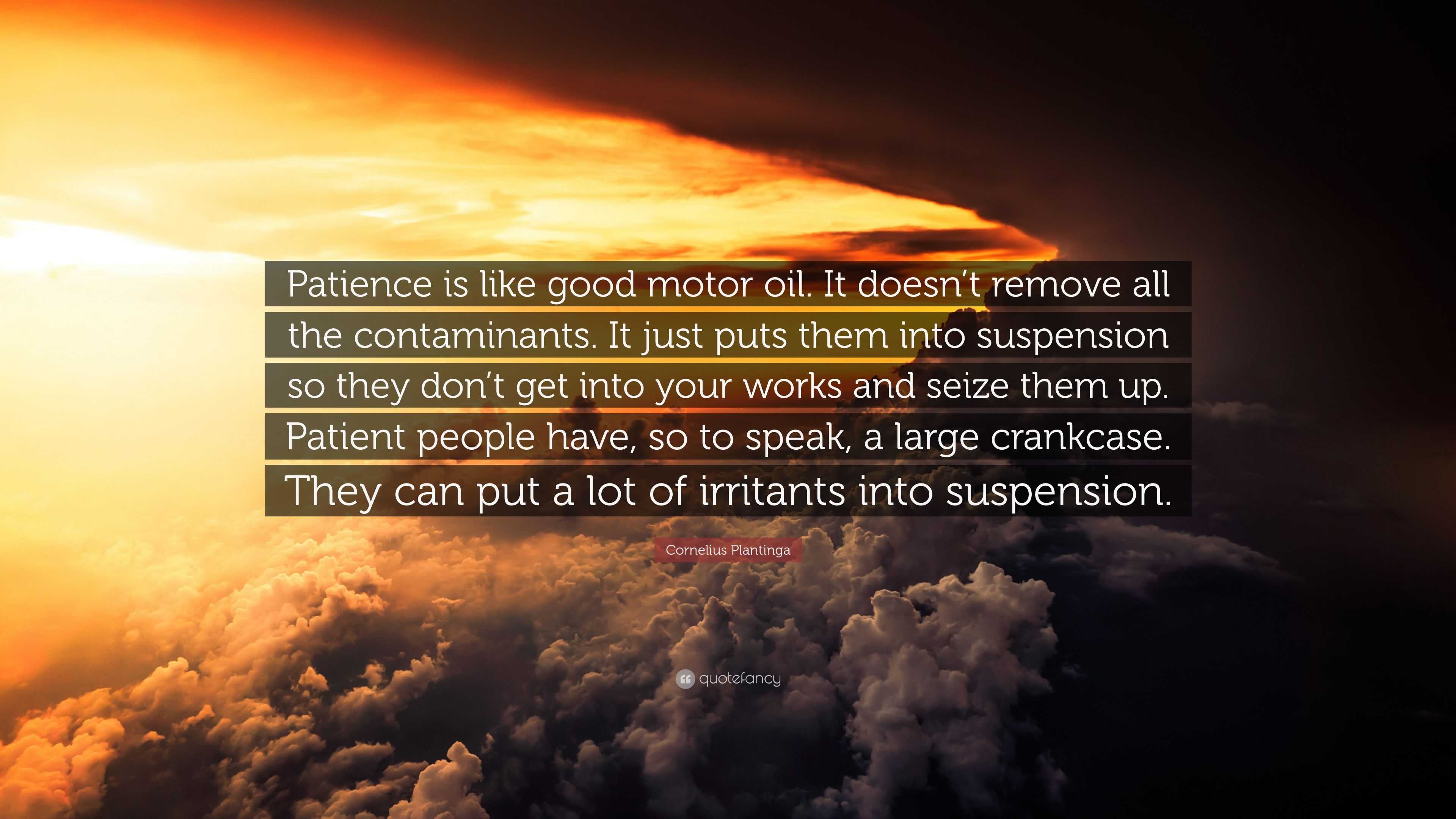 Cornelius Plantinga Quote: “Patience is like good motor oil. It doesn’t ...