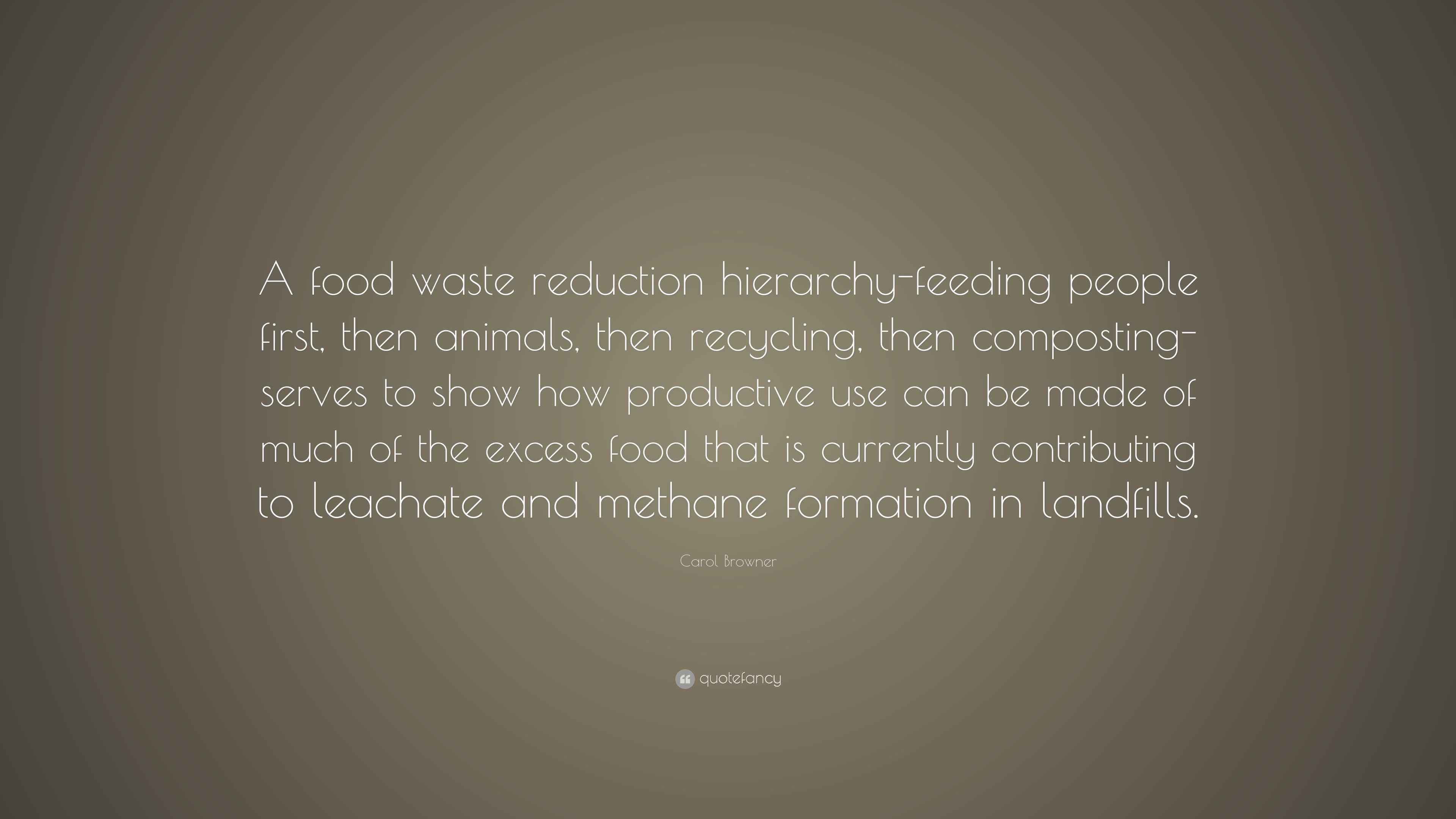 Carol Browner Quote: “A food waste reduction hierarchy-feeding people ...
