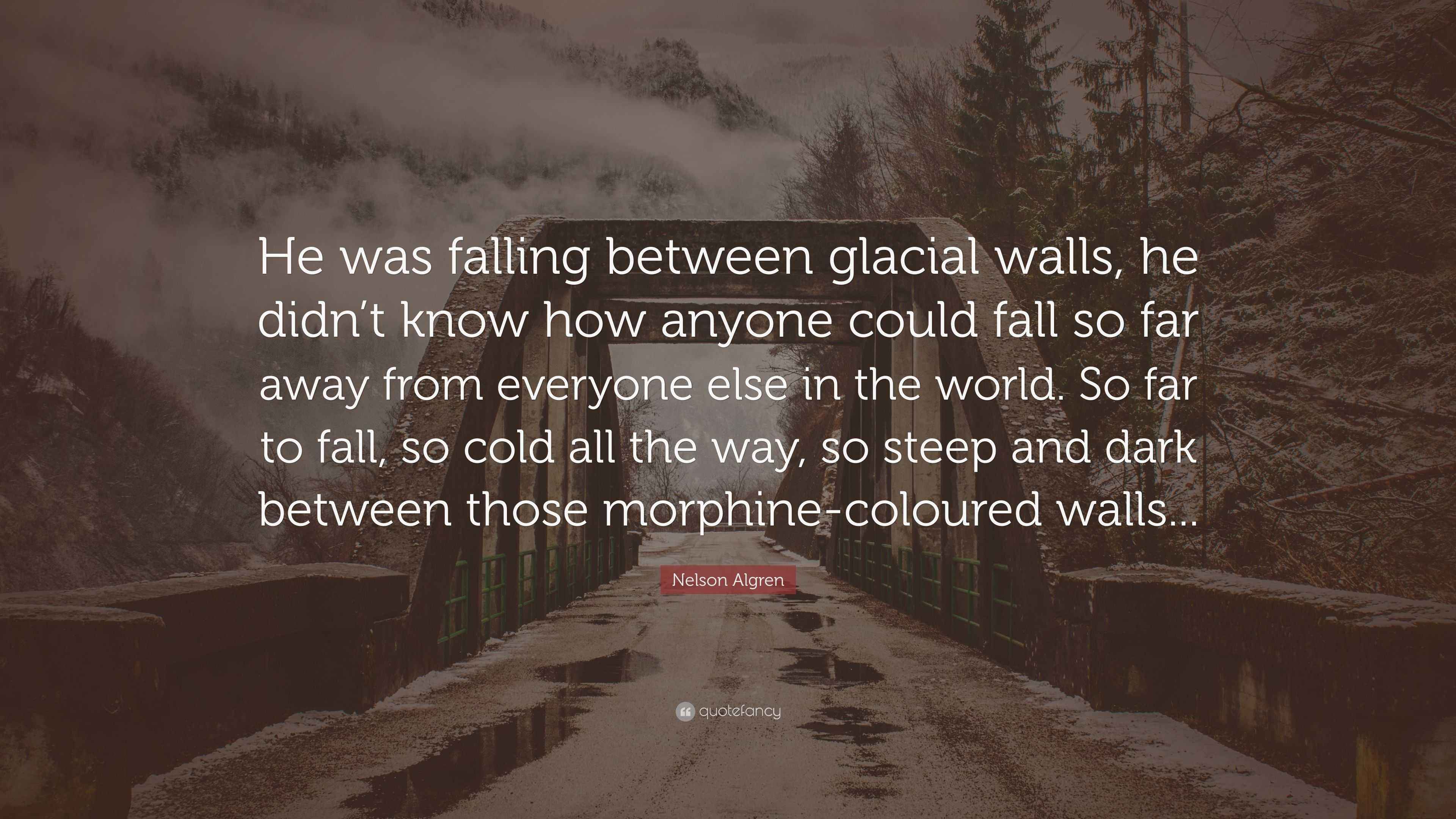 Nelson Algren Quote: “He was falling between glacial walls, he didn’t ...