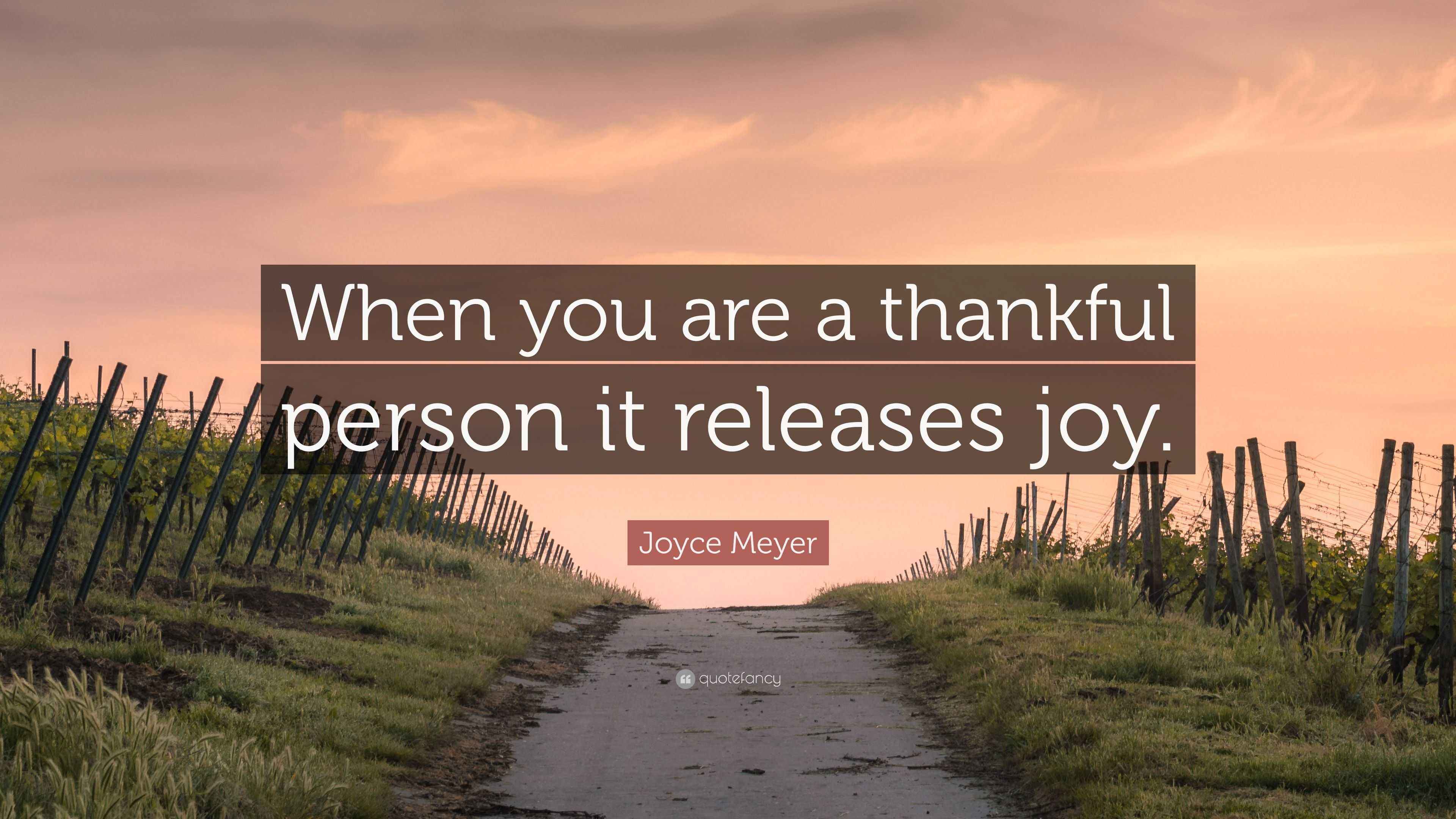 Joyce Meyer Quote: “When you are a thankful person it releases joy.”