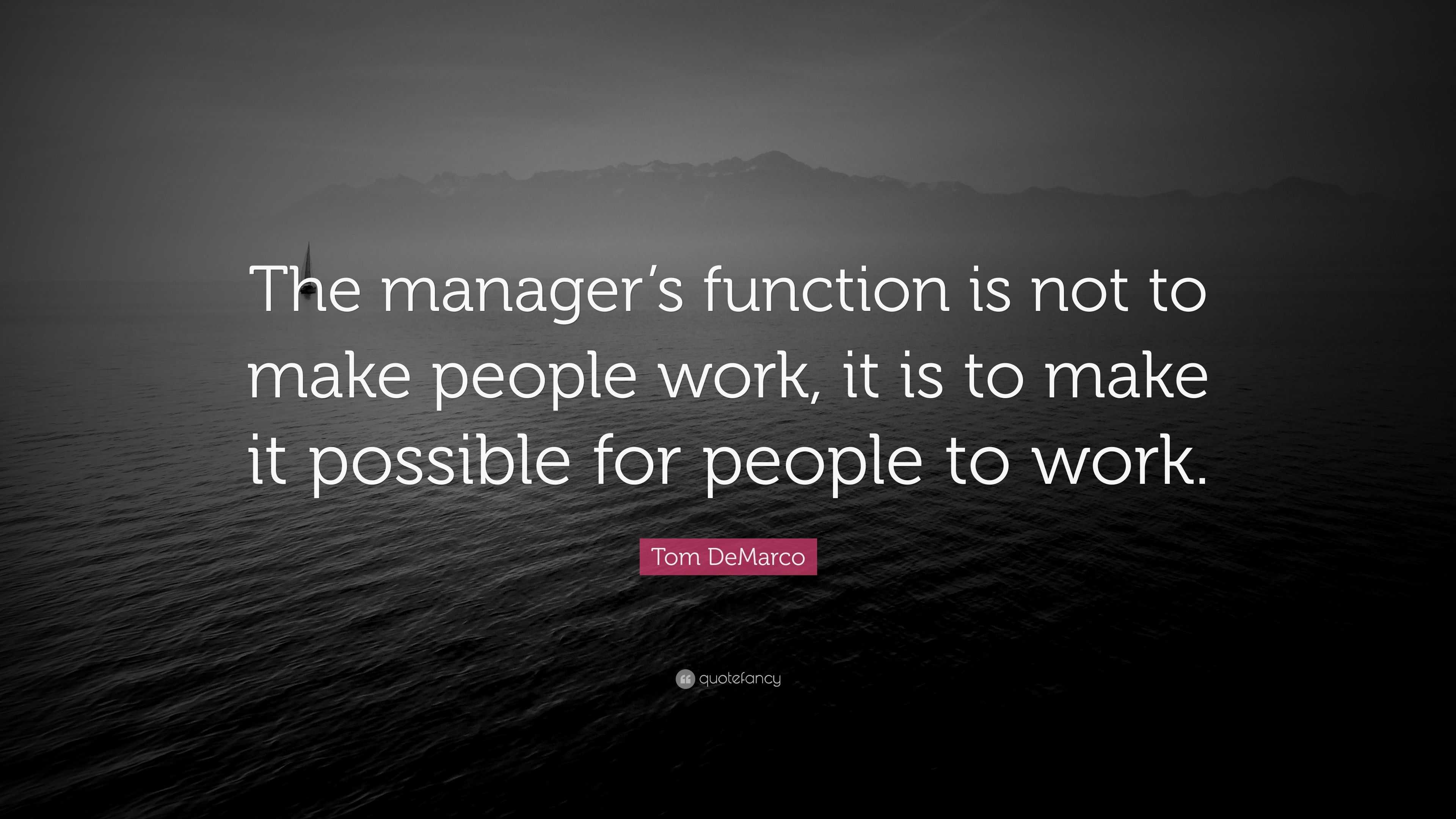Tom DeMarco Quote: “The manager’s function is not to make people work ...