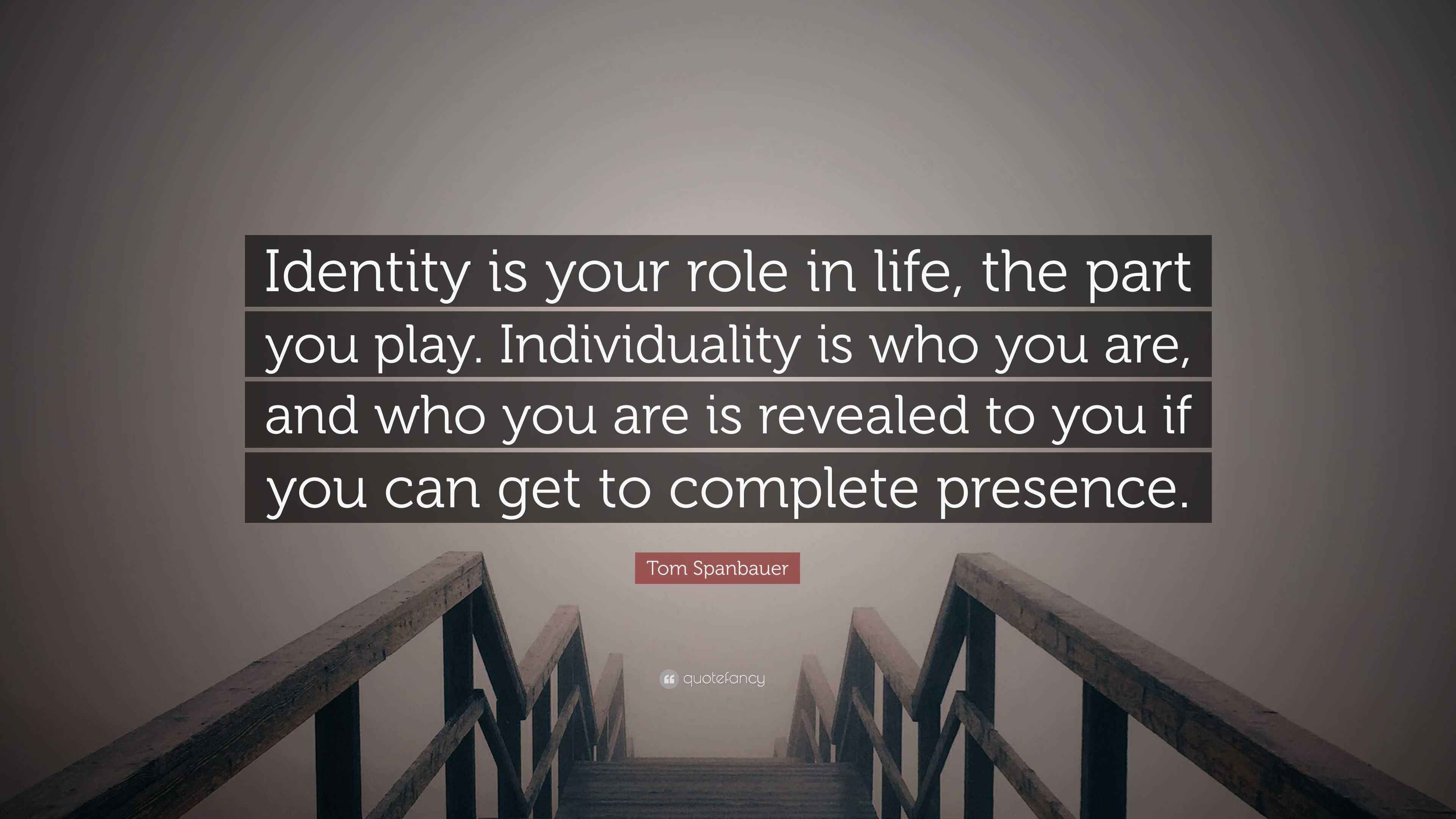 Tom Spanbauer Quote: “Identity is your role in life, the part you play ...