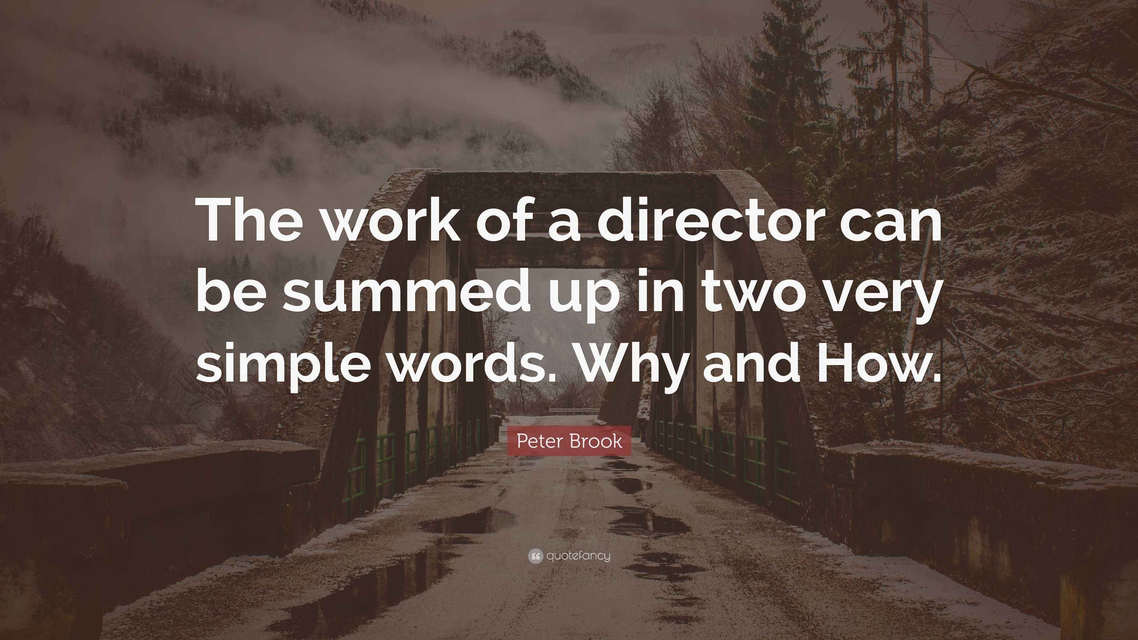 Peter Brook Quote: “The work of a director can be summed up in two very ...