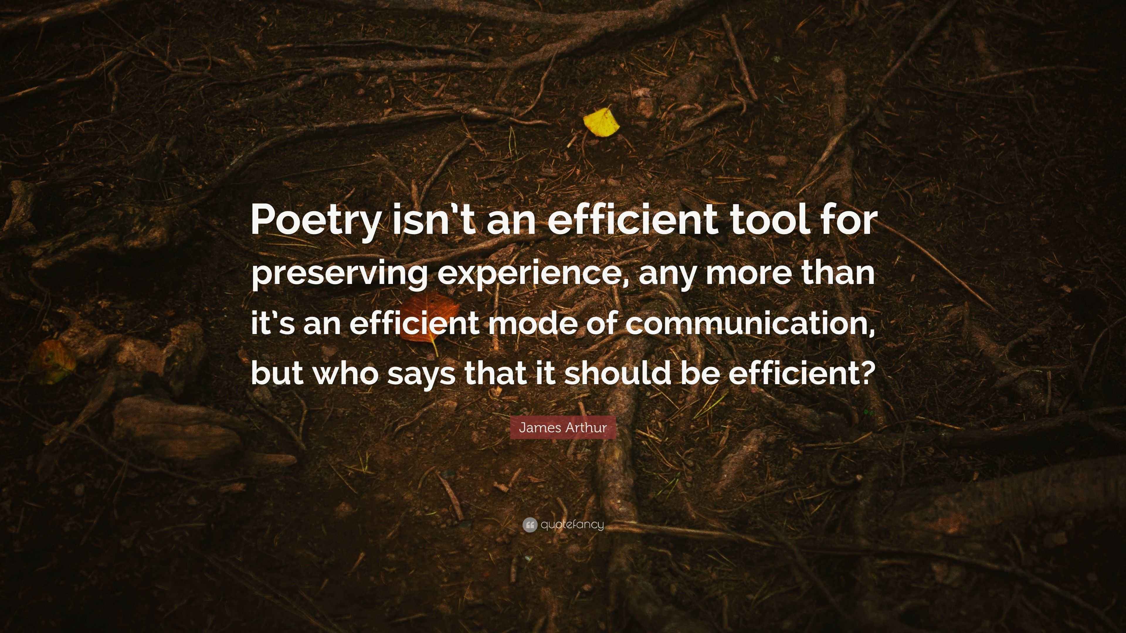 James Arthur Quote: “Poetry isn’t an efficient tool for preserving ...