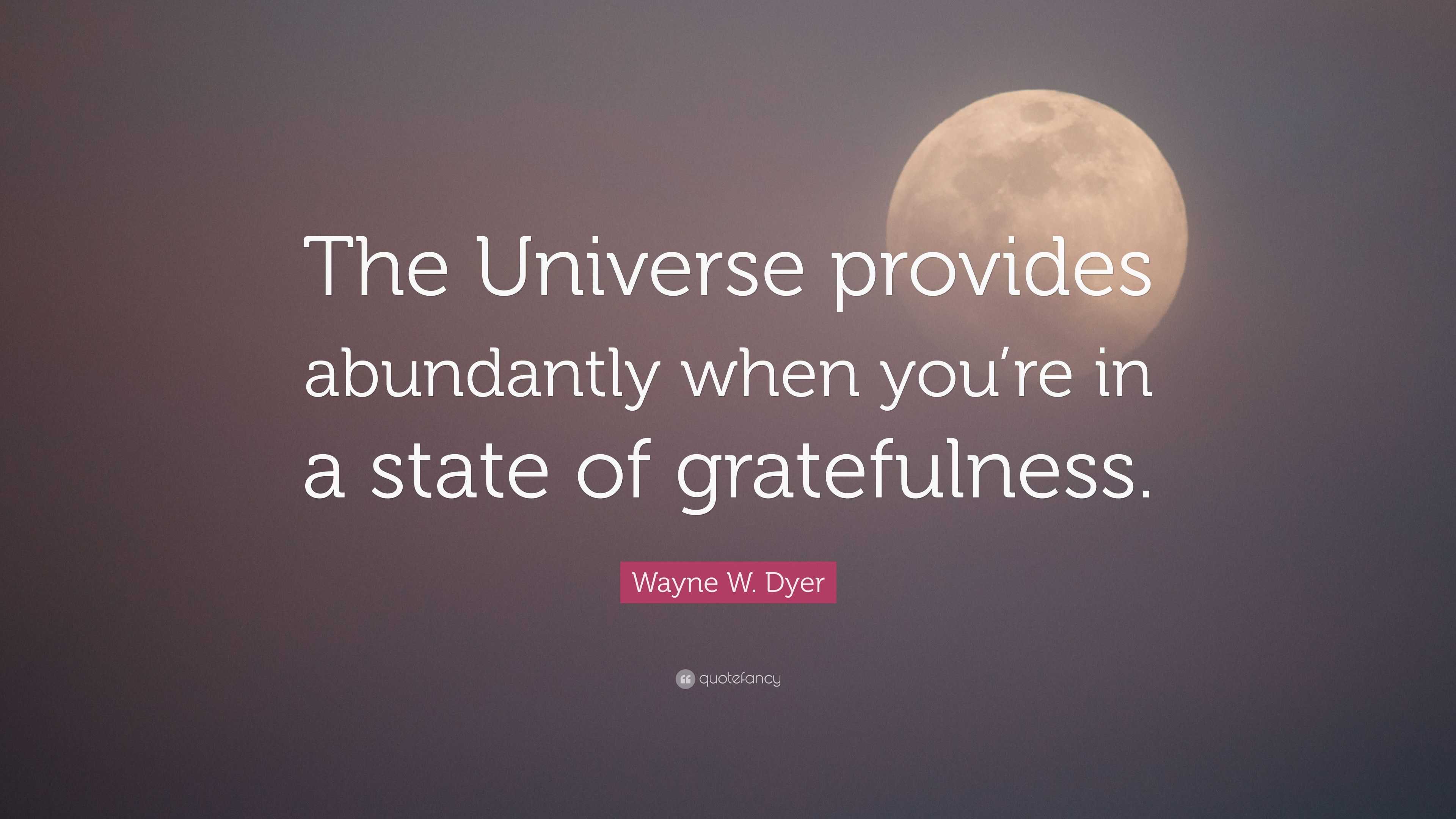 Wayne W. Dyer Quote: “The Universe provides abundantly when you’re in a ...