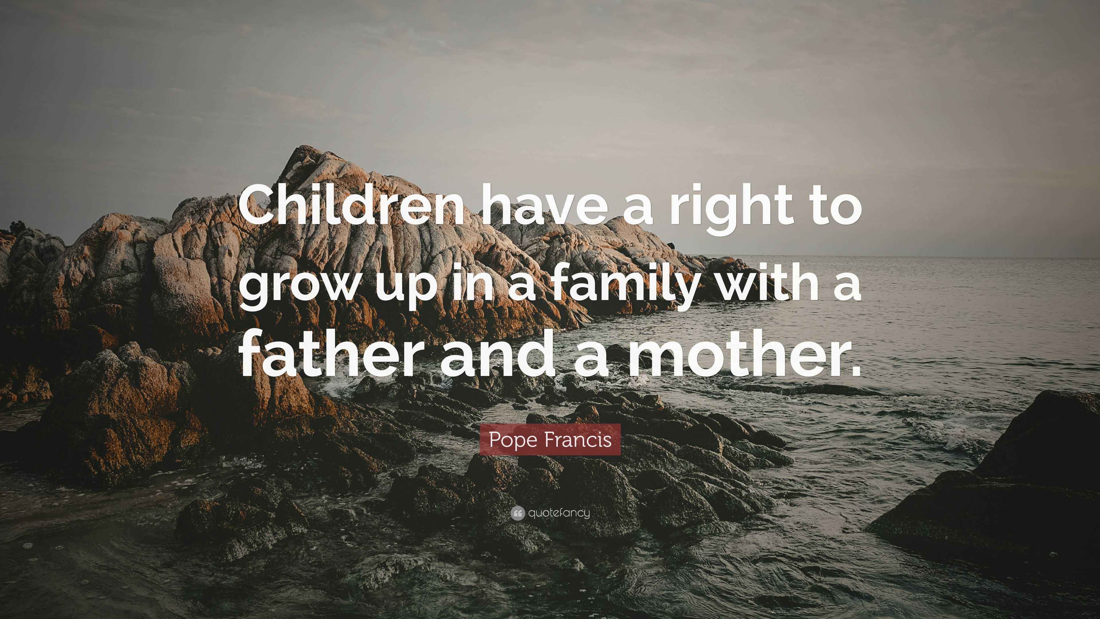 Pope Francis Quote: “Children have a right to grow up in a family with ...