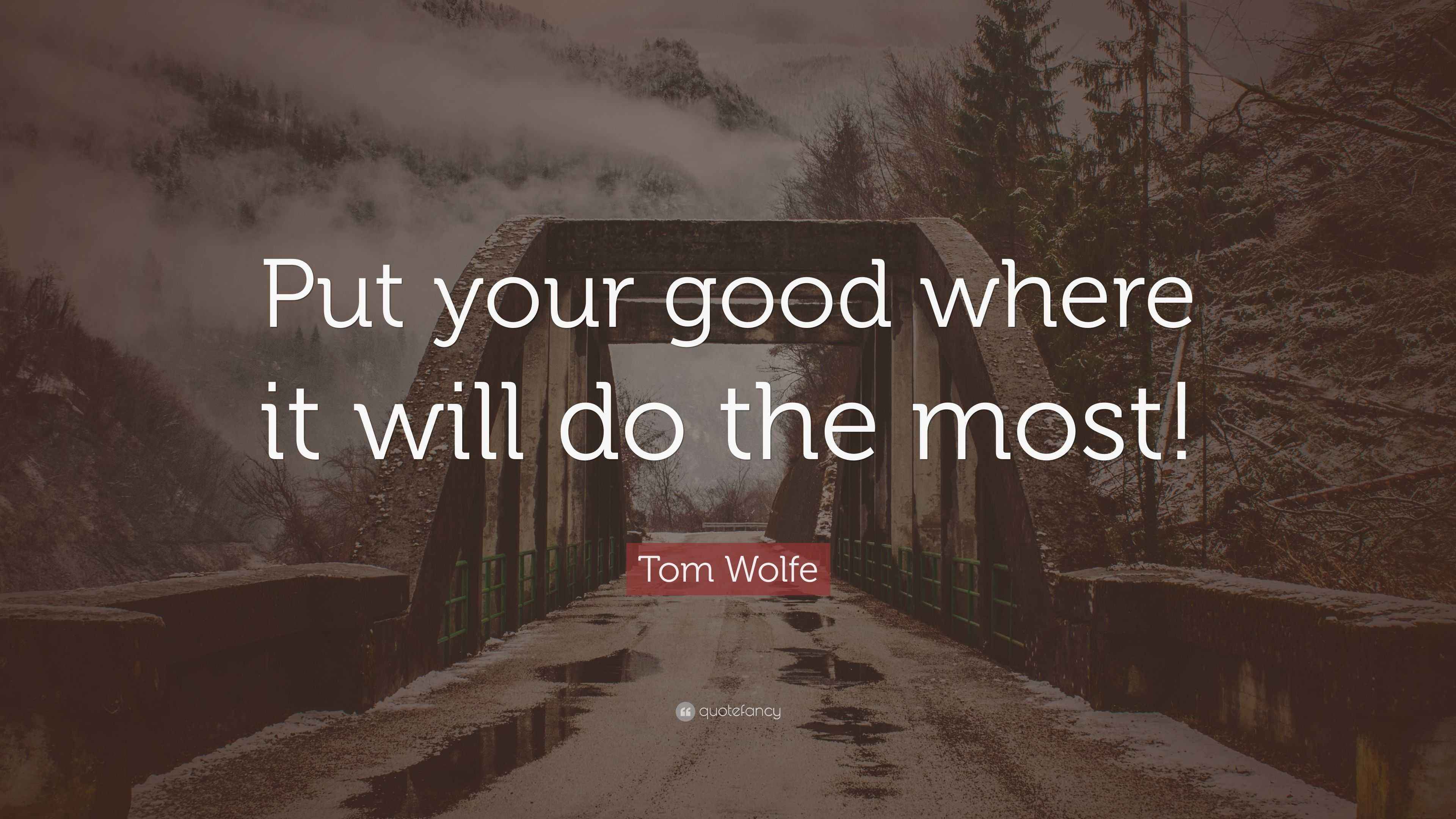 Tom Wolfe Quote: “Put your good where it will do the most!”