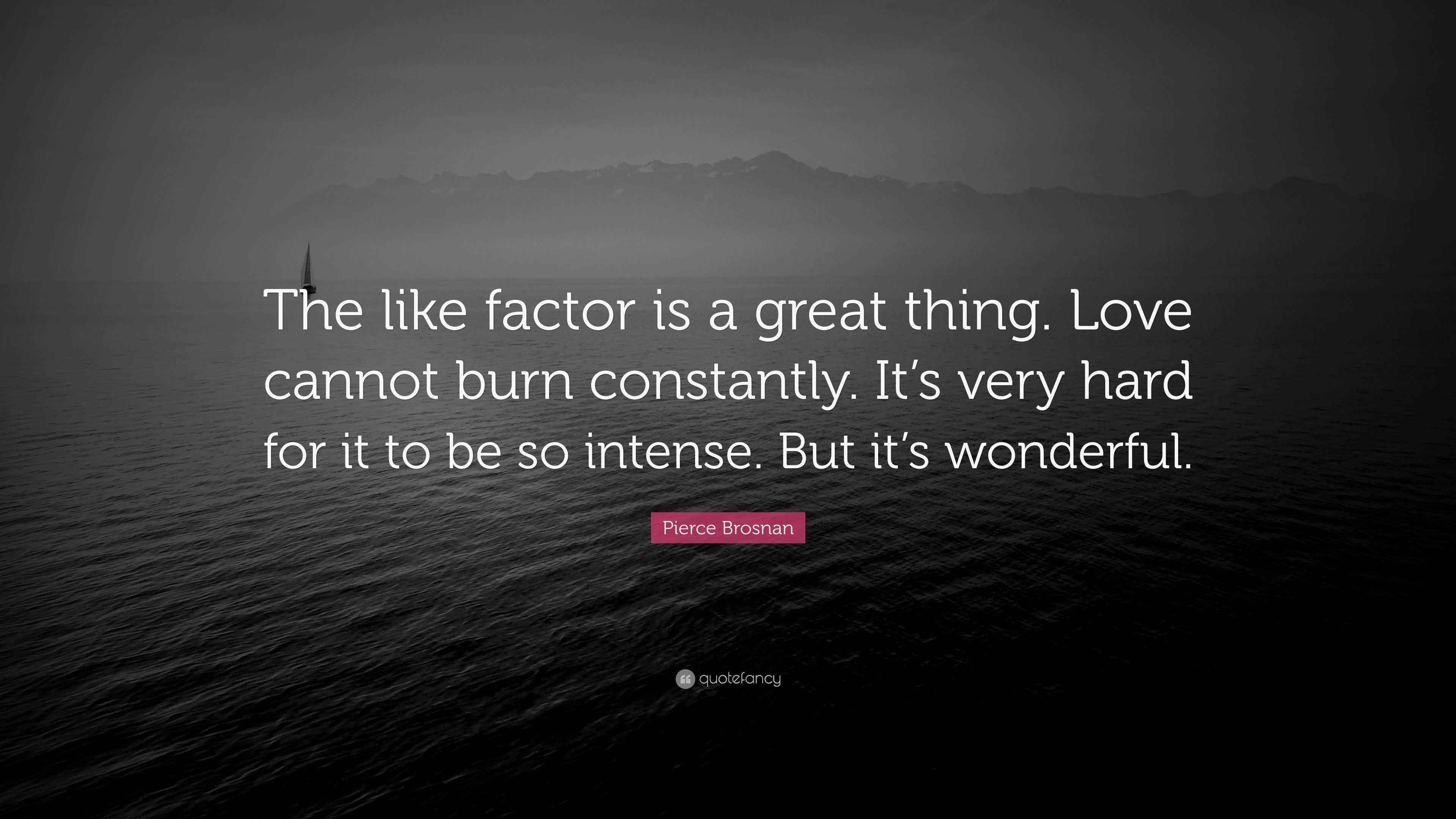 Pierce Brosnan Quote: “The like factor is a great thing. Love cannot ...