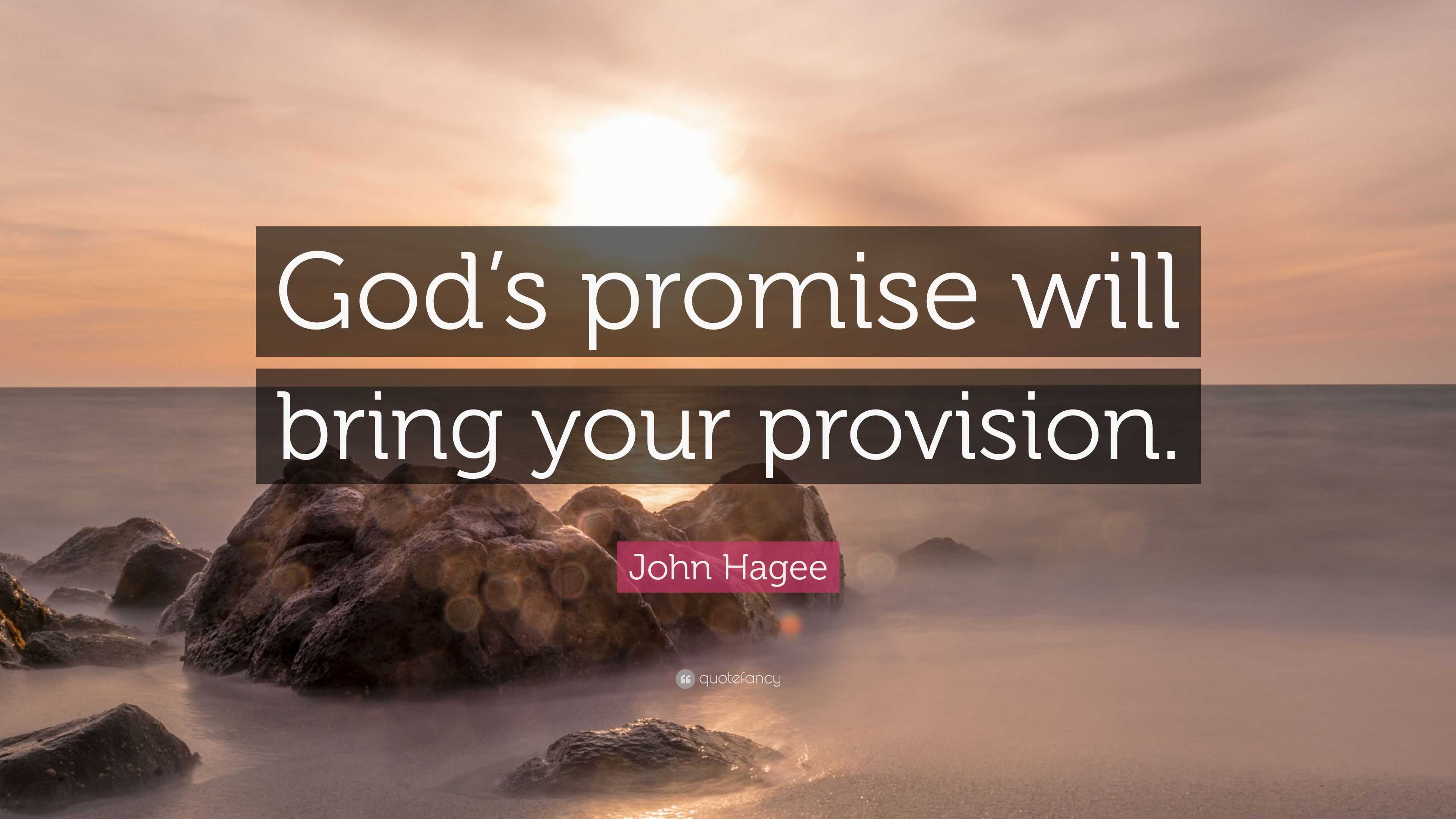 John Hagee Quote: “God’s promise will bring your provision.”