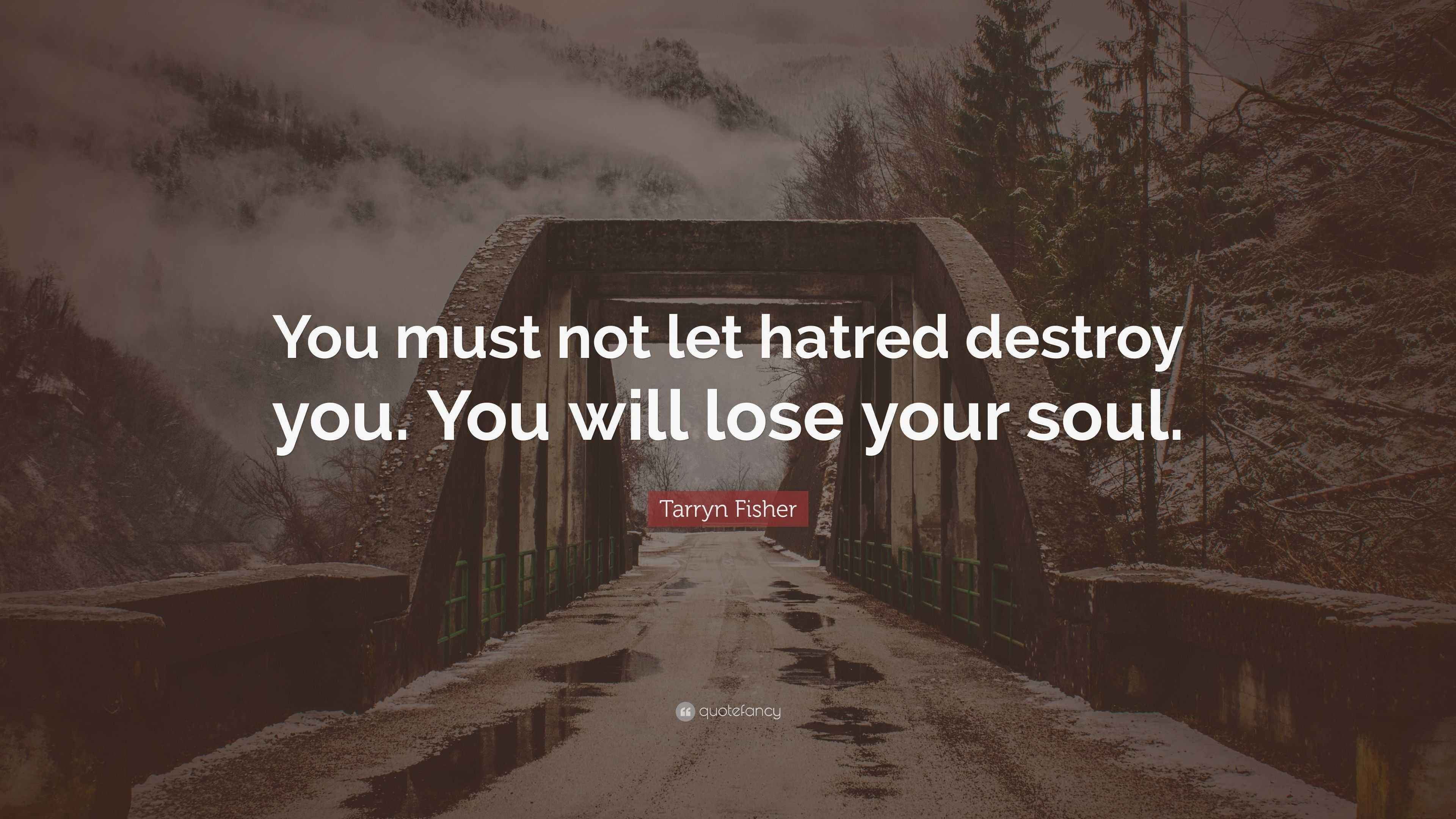 Tarryn Fisher Quote: “You must not let hatred destroy you. You will ...