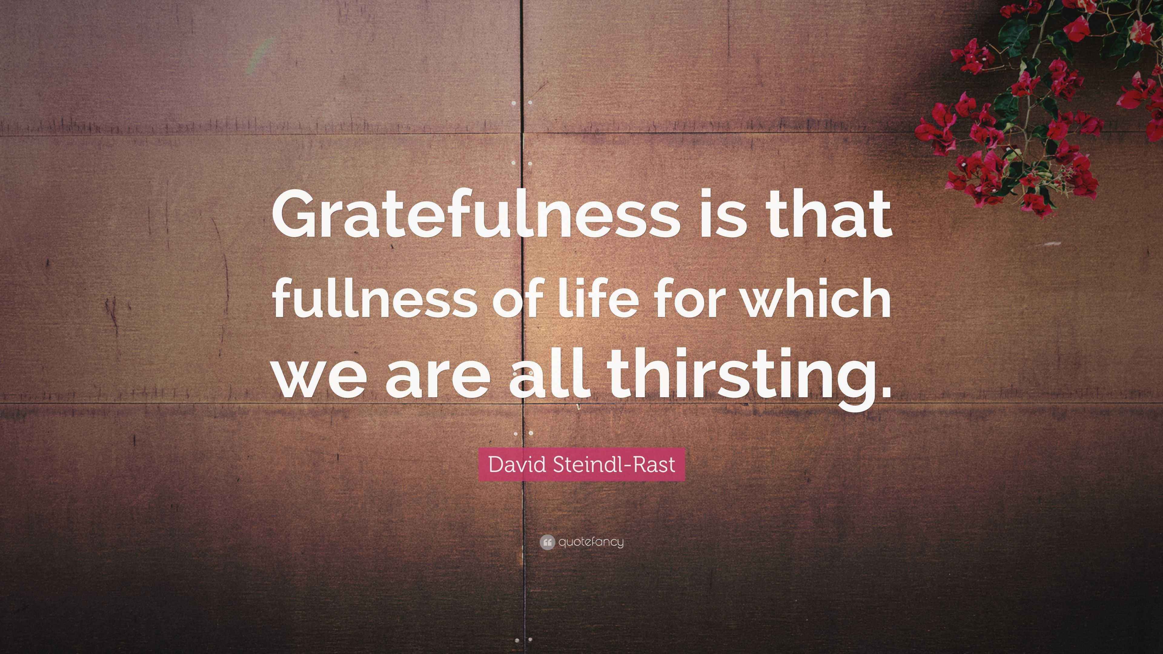 David Steindl-Rast Quote: “Gratefulness is that fullness of life for ...