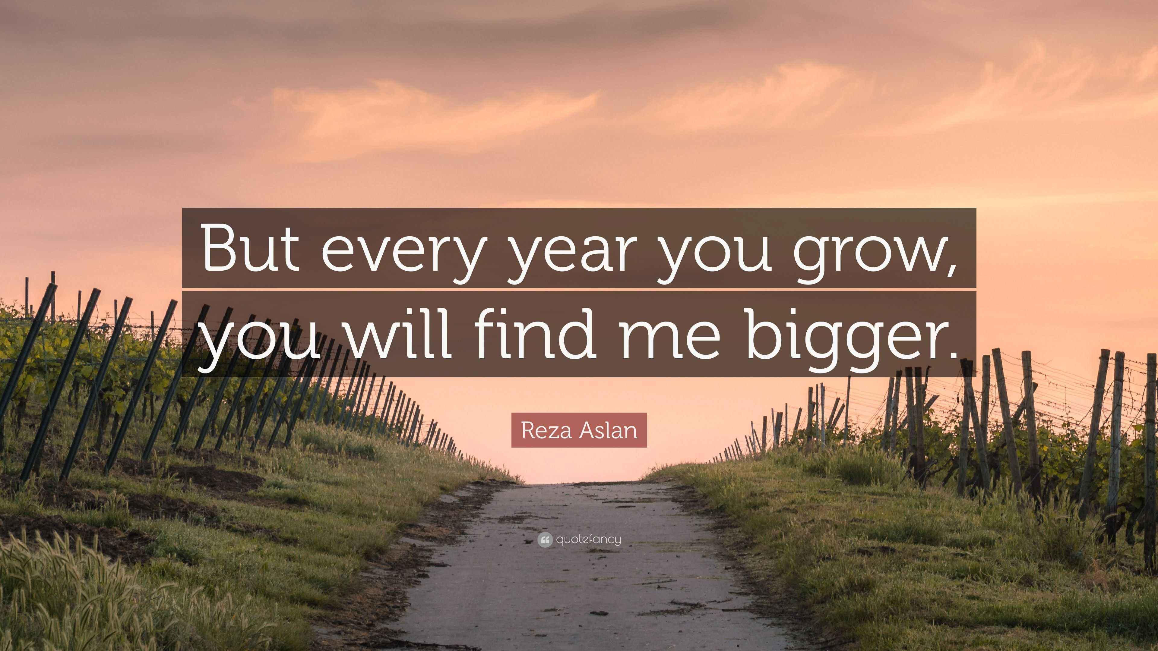 Reza Aslan Quote: “But every year you grow, you will find me bigger.”