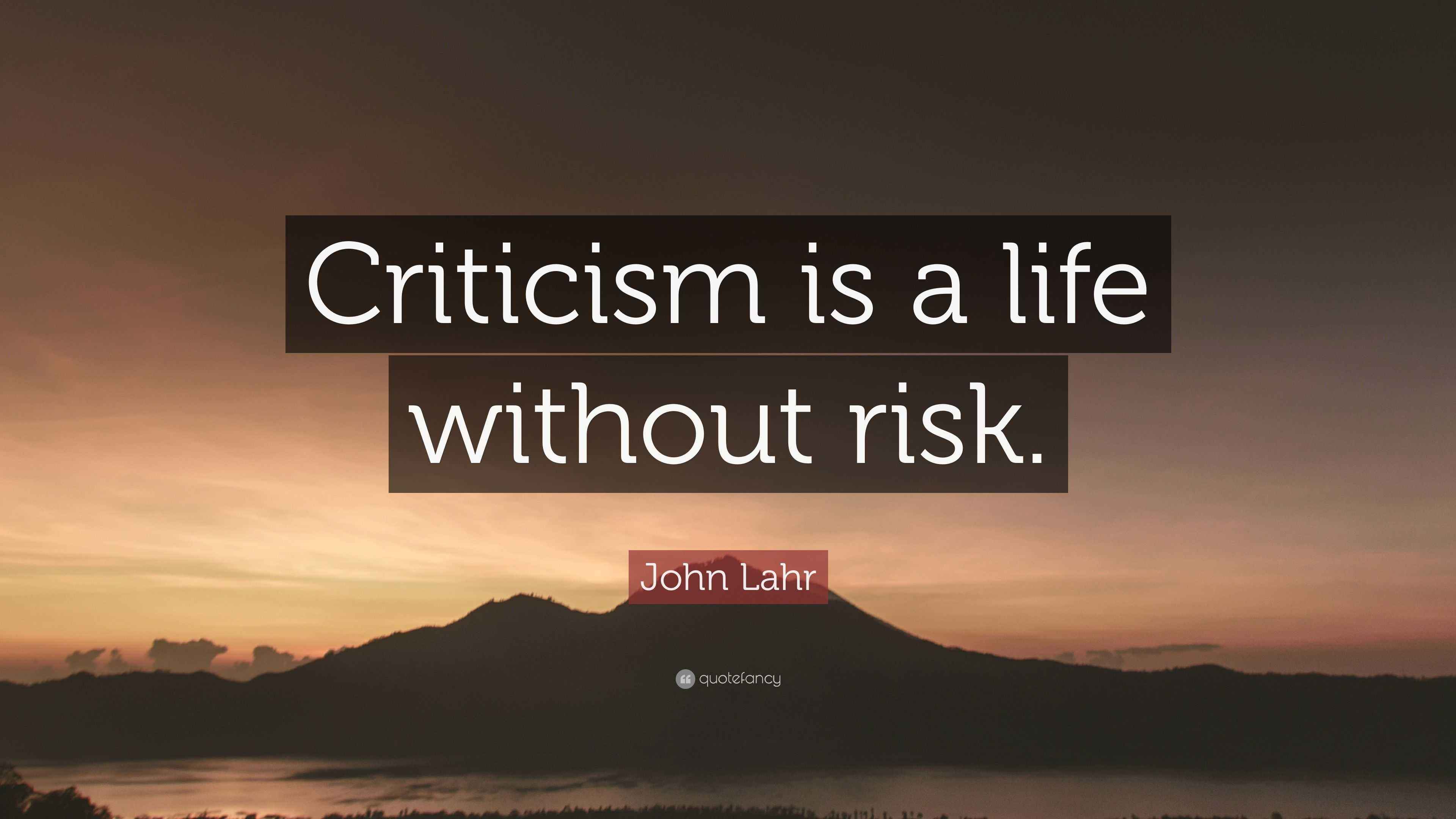 John Lahr Quote: “Criticism is a life without risk.”