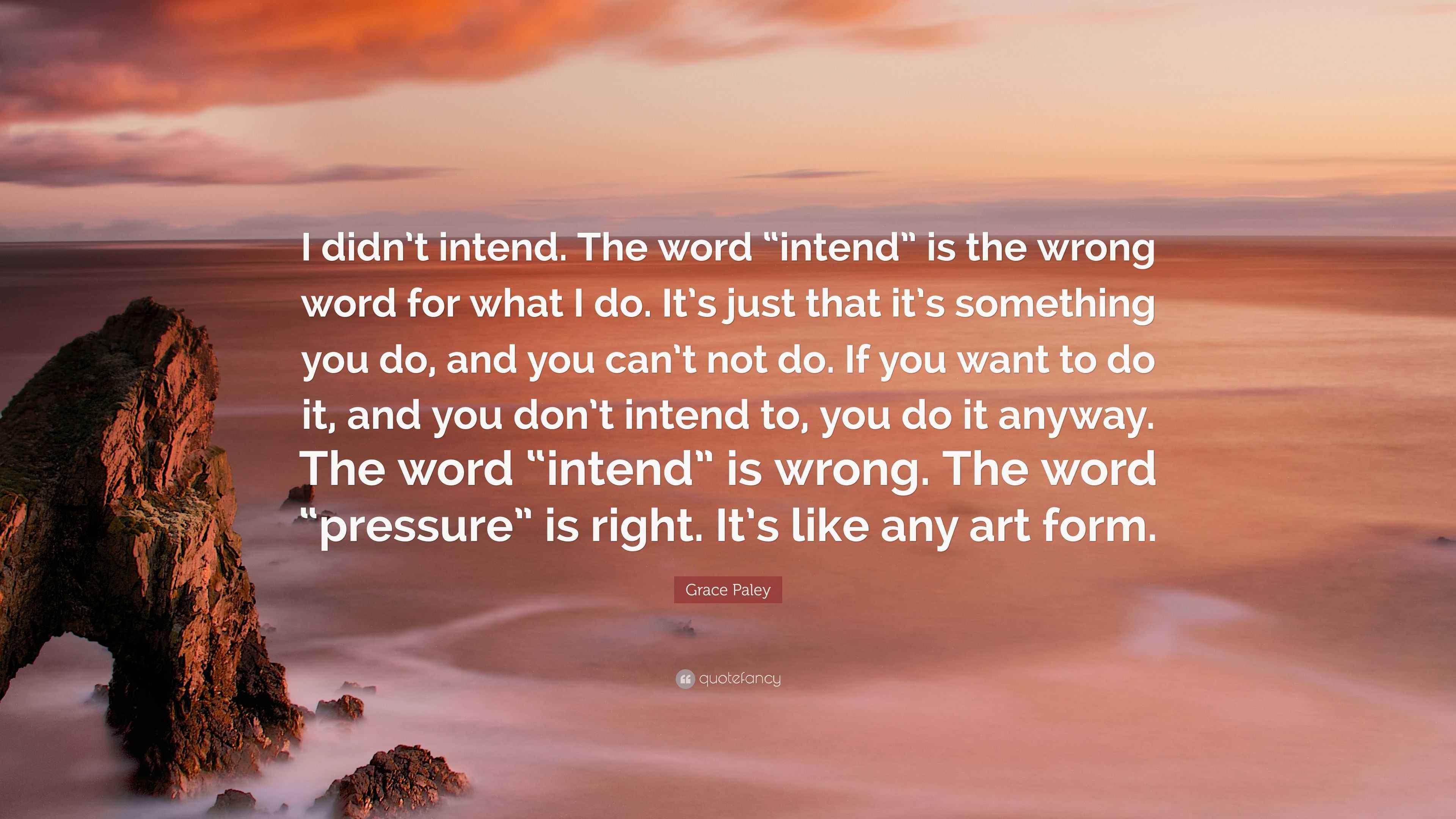 Grace Paley Quote: “I didn’t intend. The word “intend” is the wrong ...