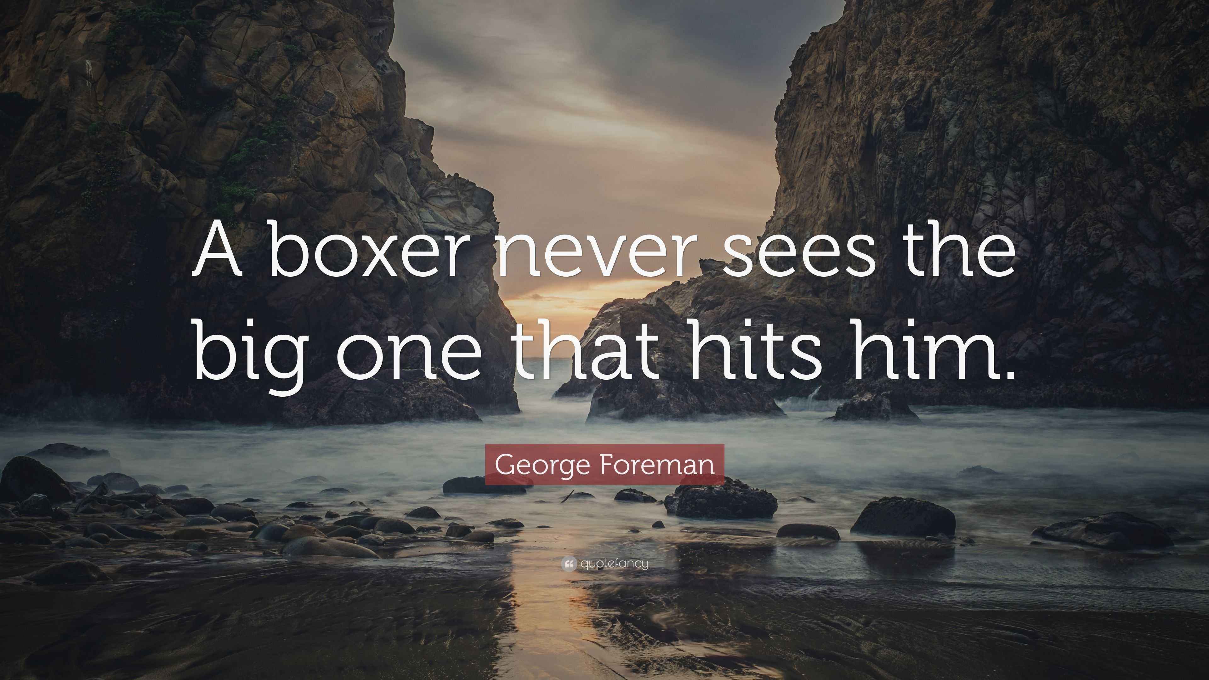 George Foreman Quote: “A boxer never sees the big one that hits him.”