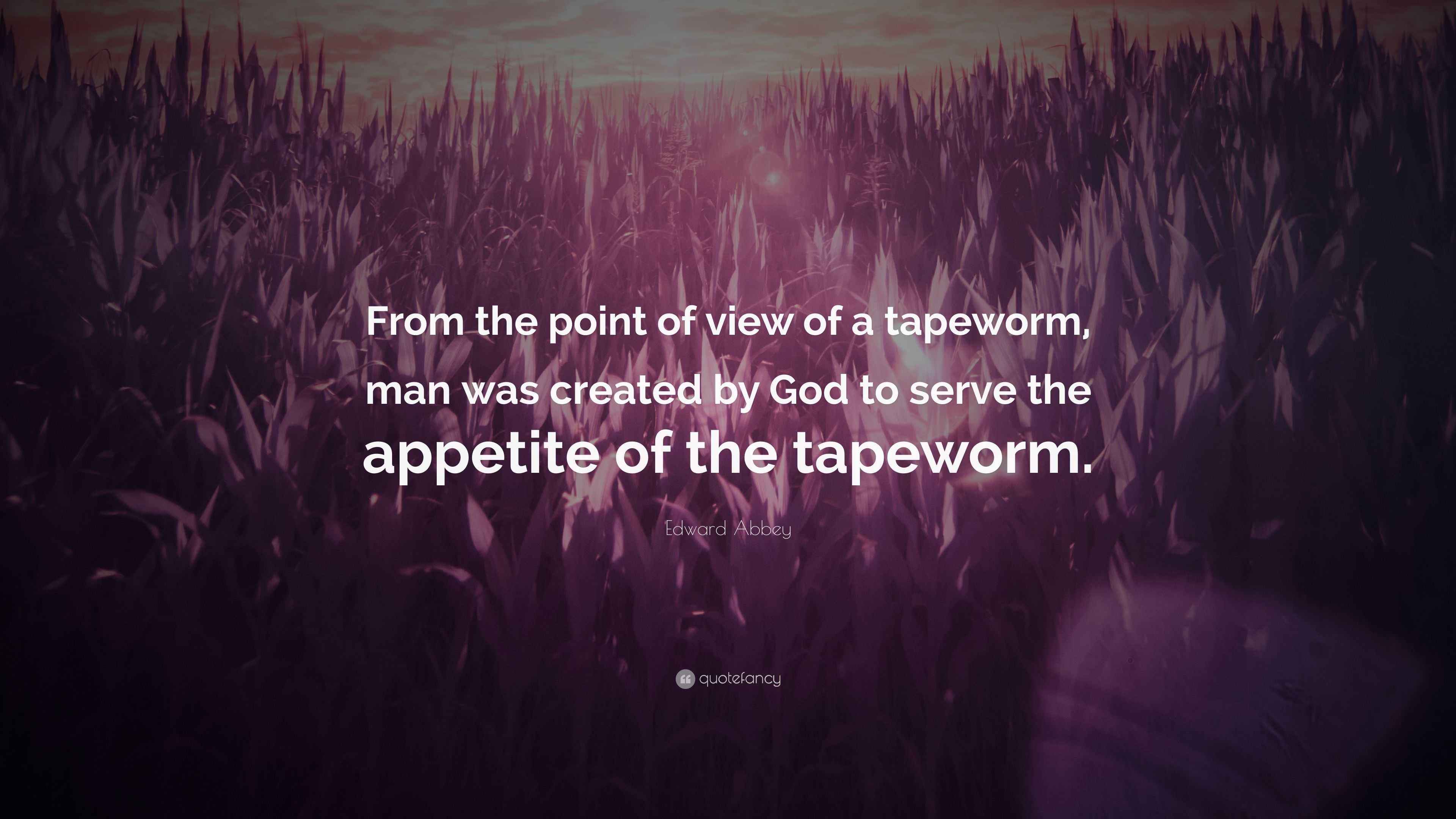 Edward Abbey Quote: “From the point of view of a tapeworm, man was ...