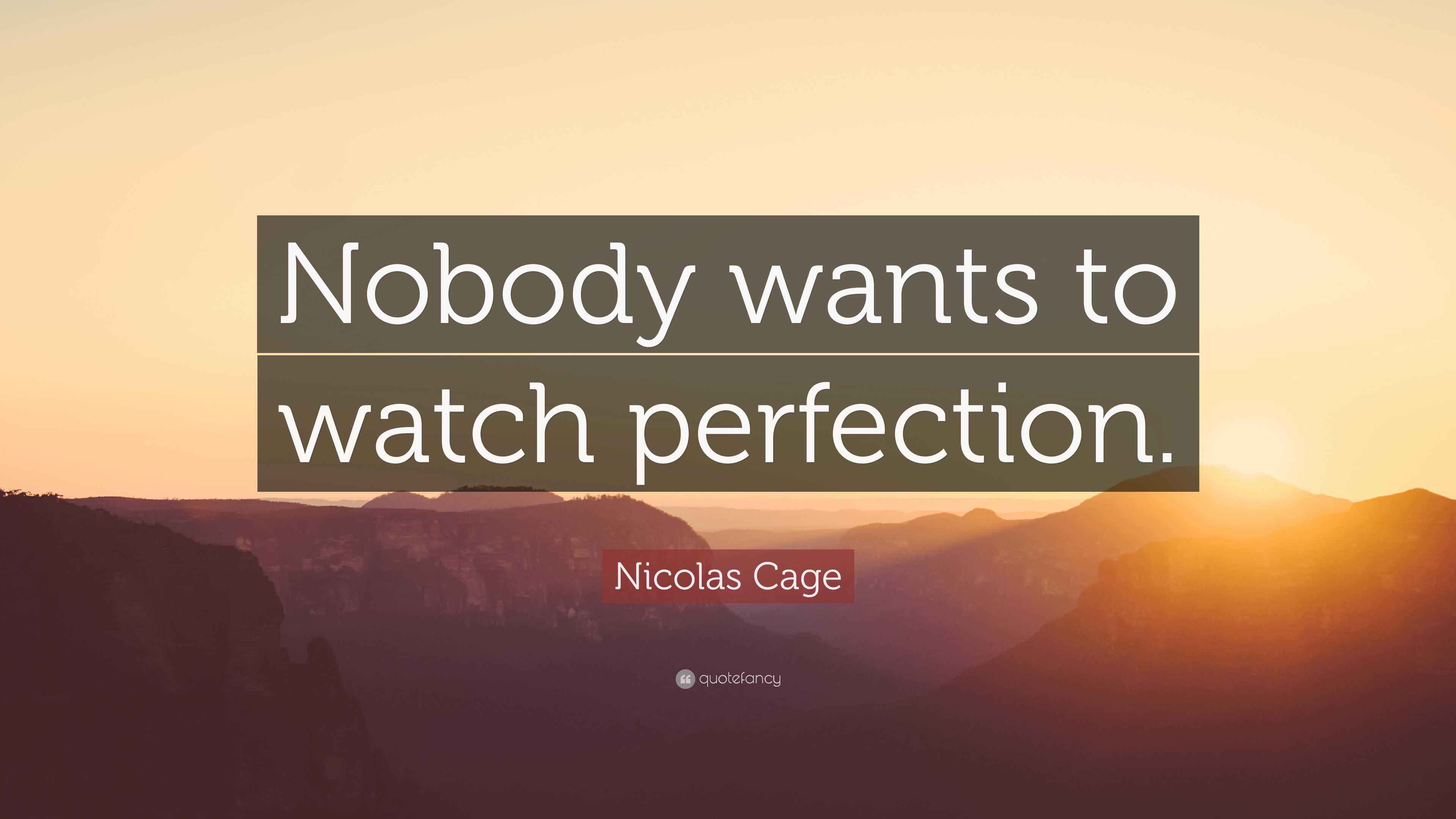 Nicolas Cage Quote: “Nobody wants to watch perfection.”