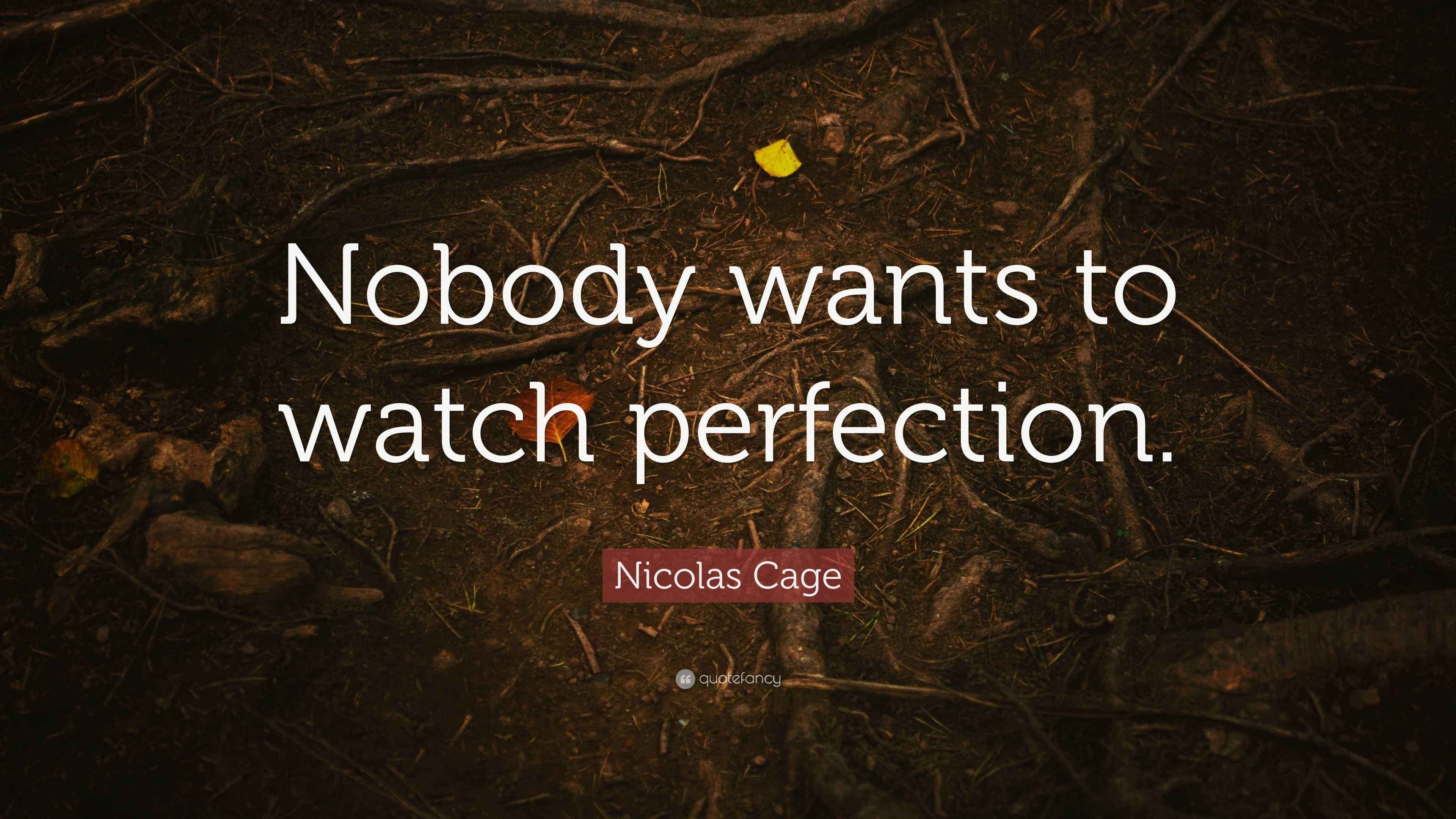 Nicolas Cage Quote: “Nobody wants to watch perfection.”
