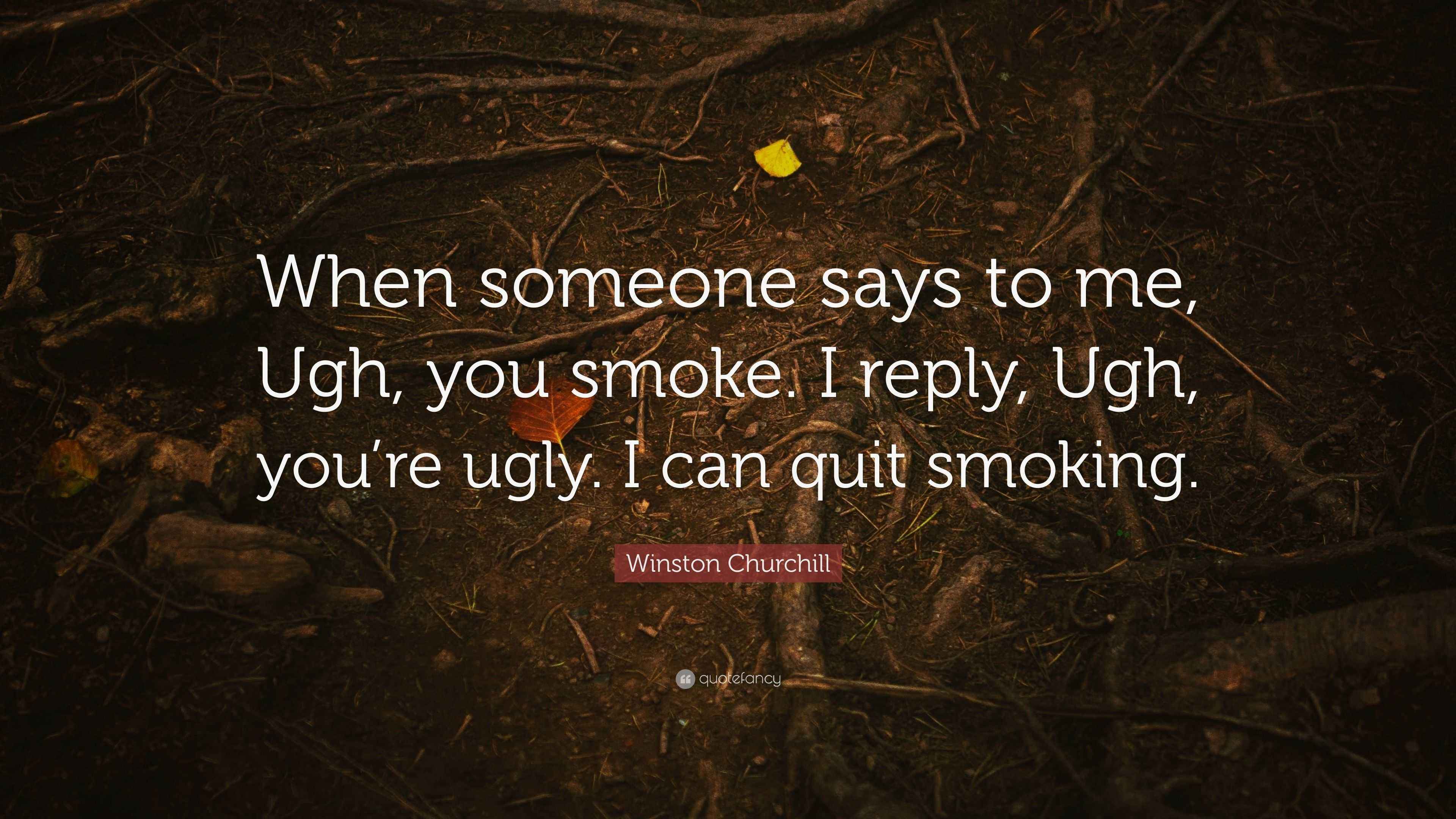 Winston Churchill Quote: “When someone says to me, Ugh, you smoke. I ...