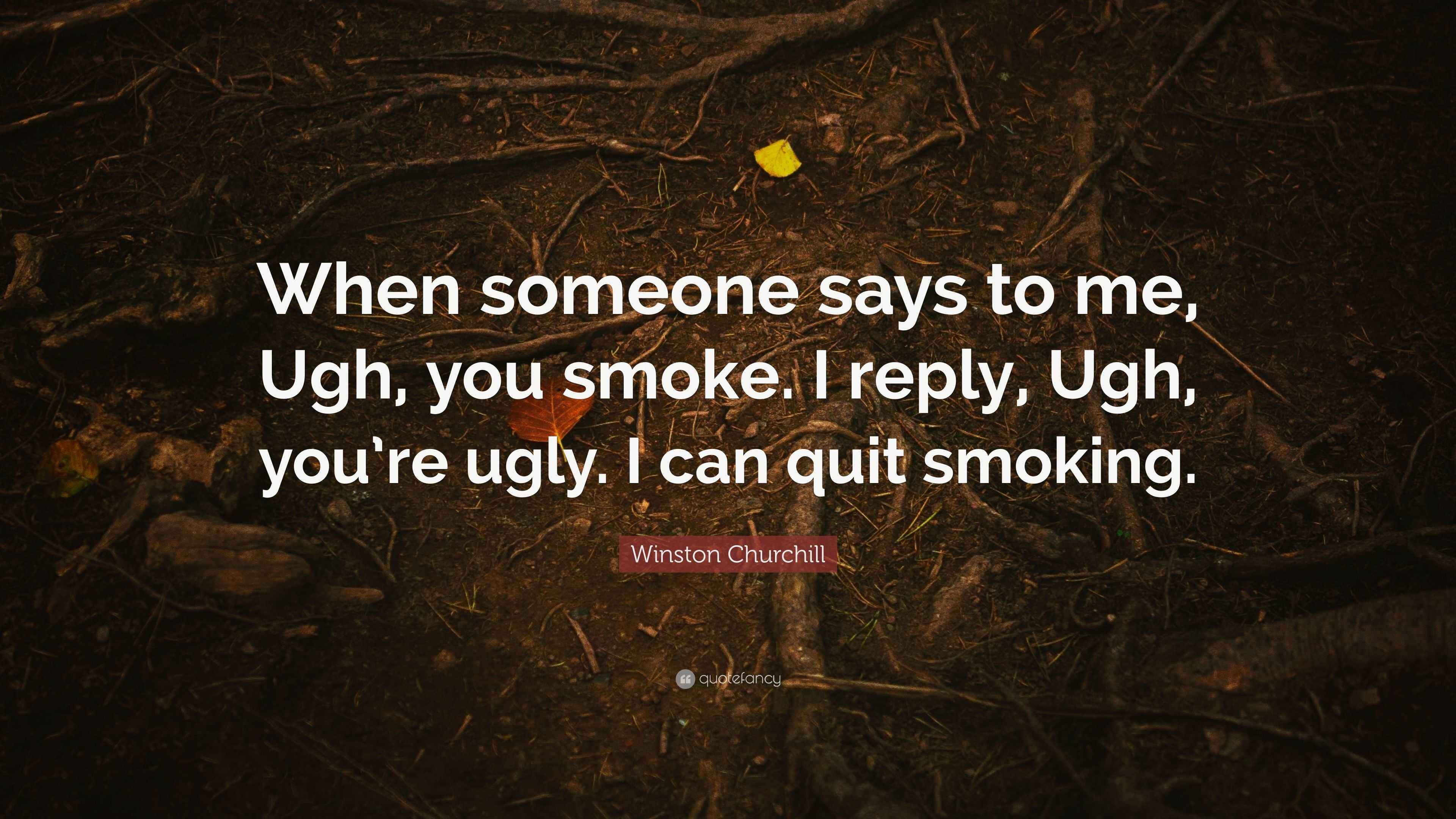 Winston Churchill Quote: “When someone says to me, Ugh, you smoke. I ...