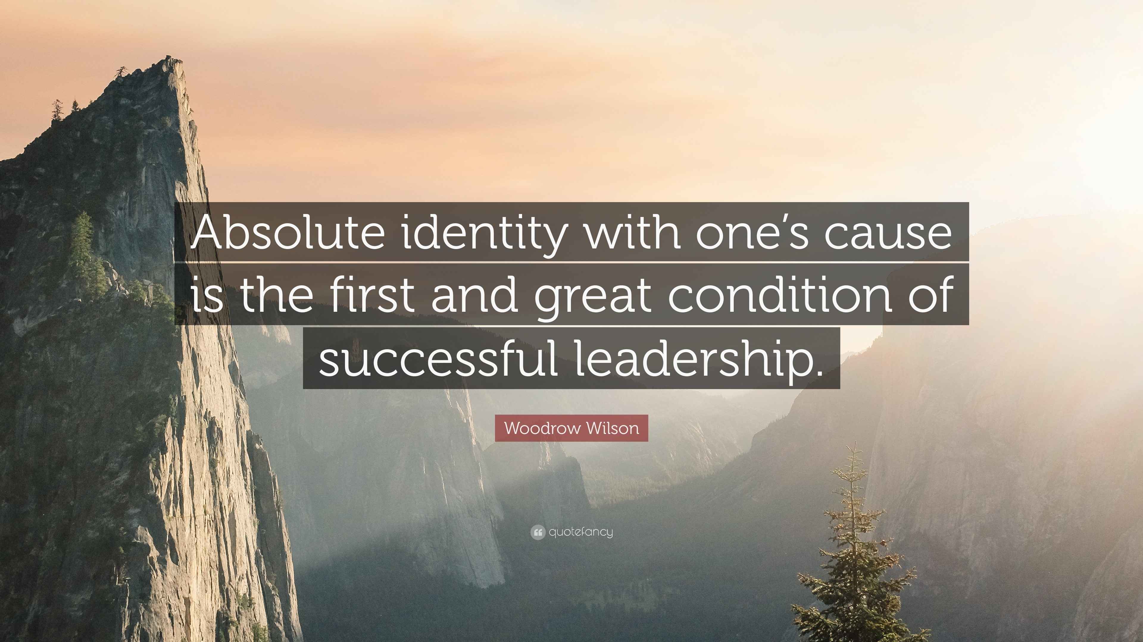 Woodrow Wilson Quote: “Absolute identity with one’s cause is the first ...