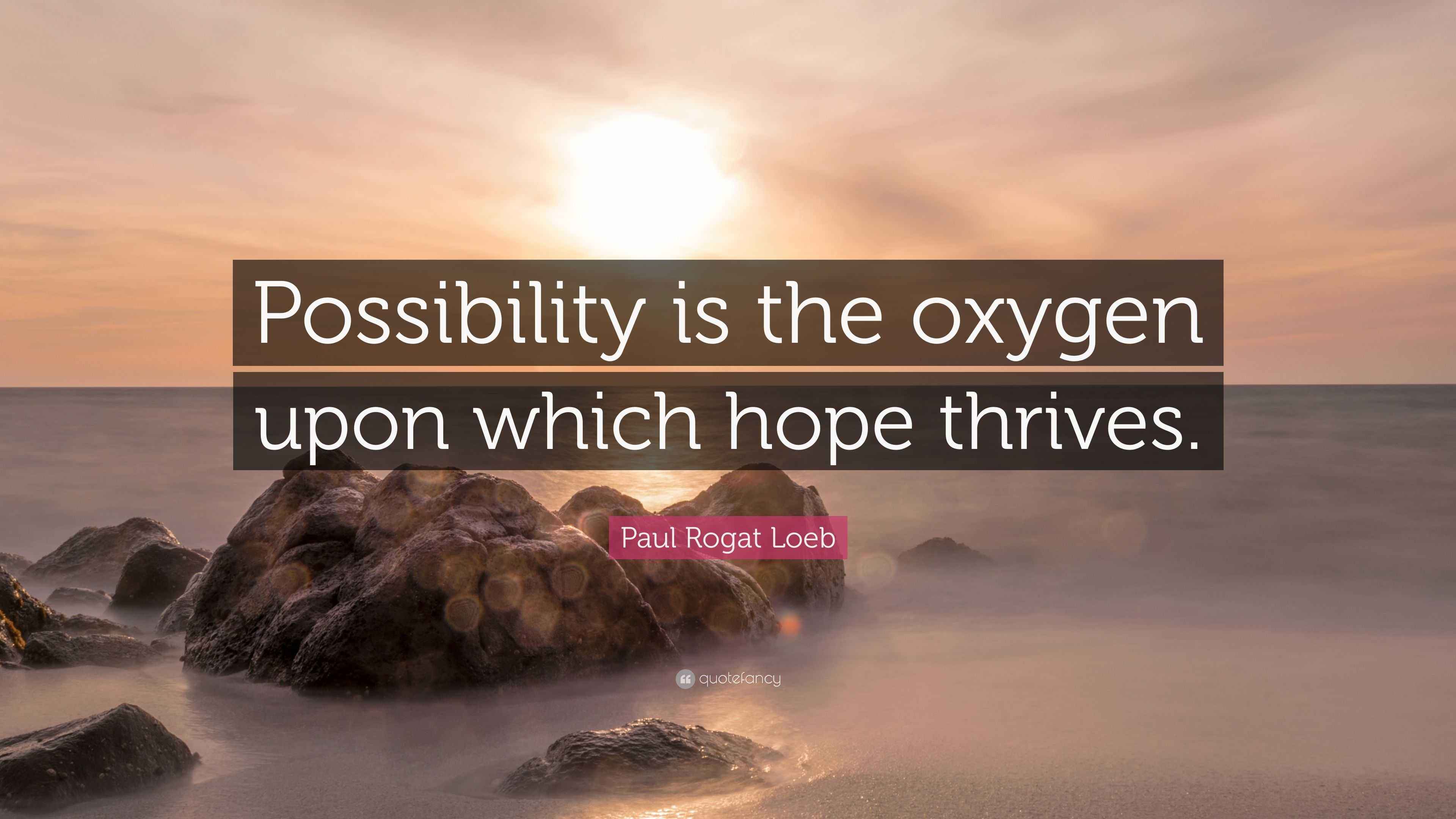 Paul Rogat Loeb Quote: “Possibility is the oxygen upon which hope thrives.”
