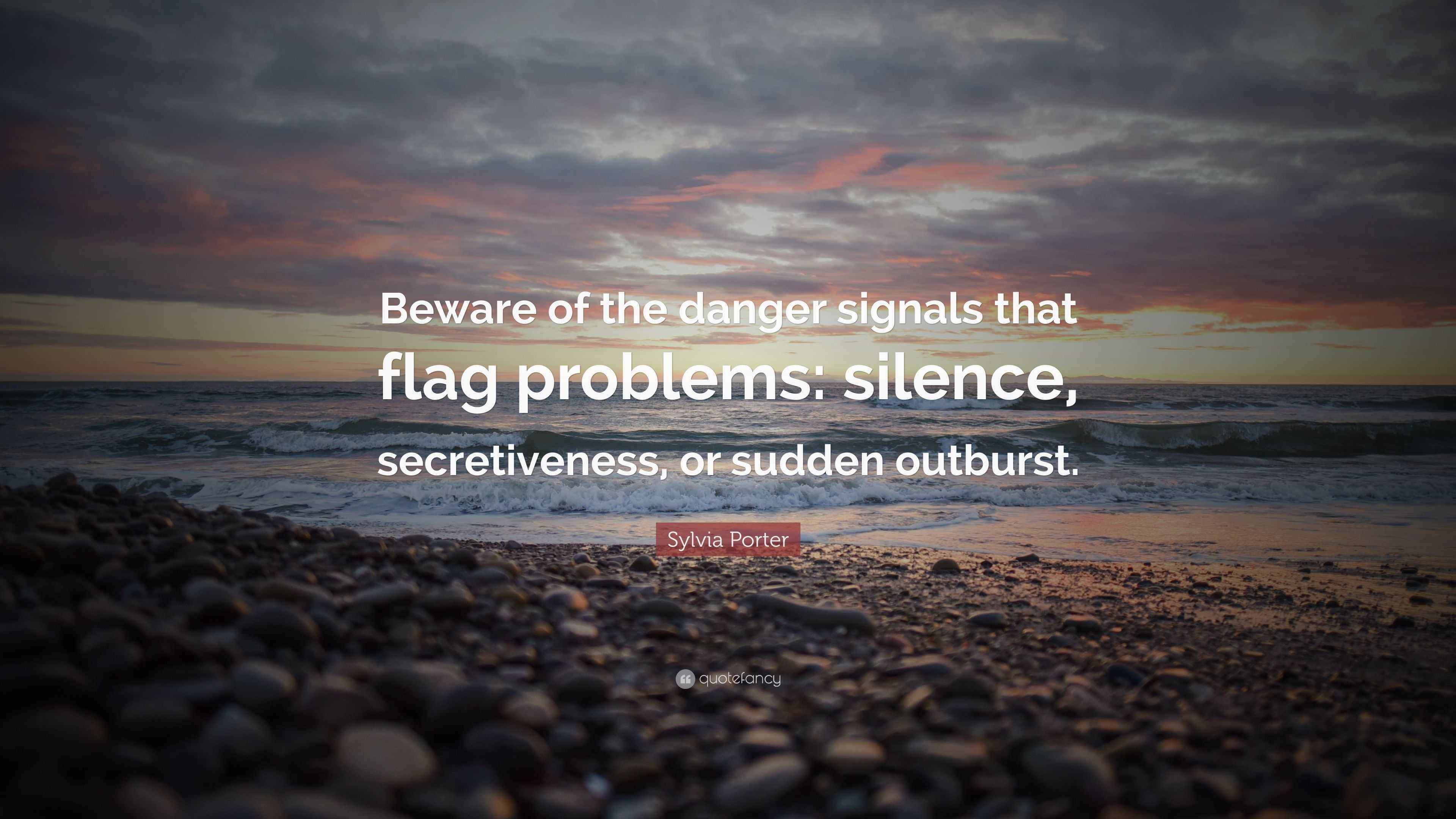 Sylvia Porter Quote: “Beware of the danger signals that flag problems ...