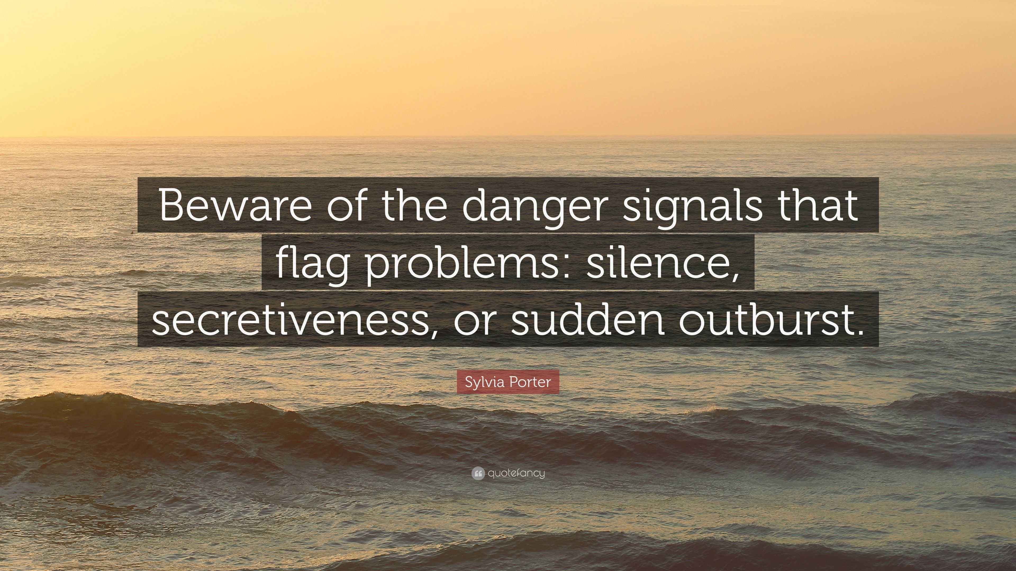 Sylvia Porter Quote: “Beware of the danger signals that flag problems ...