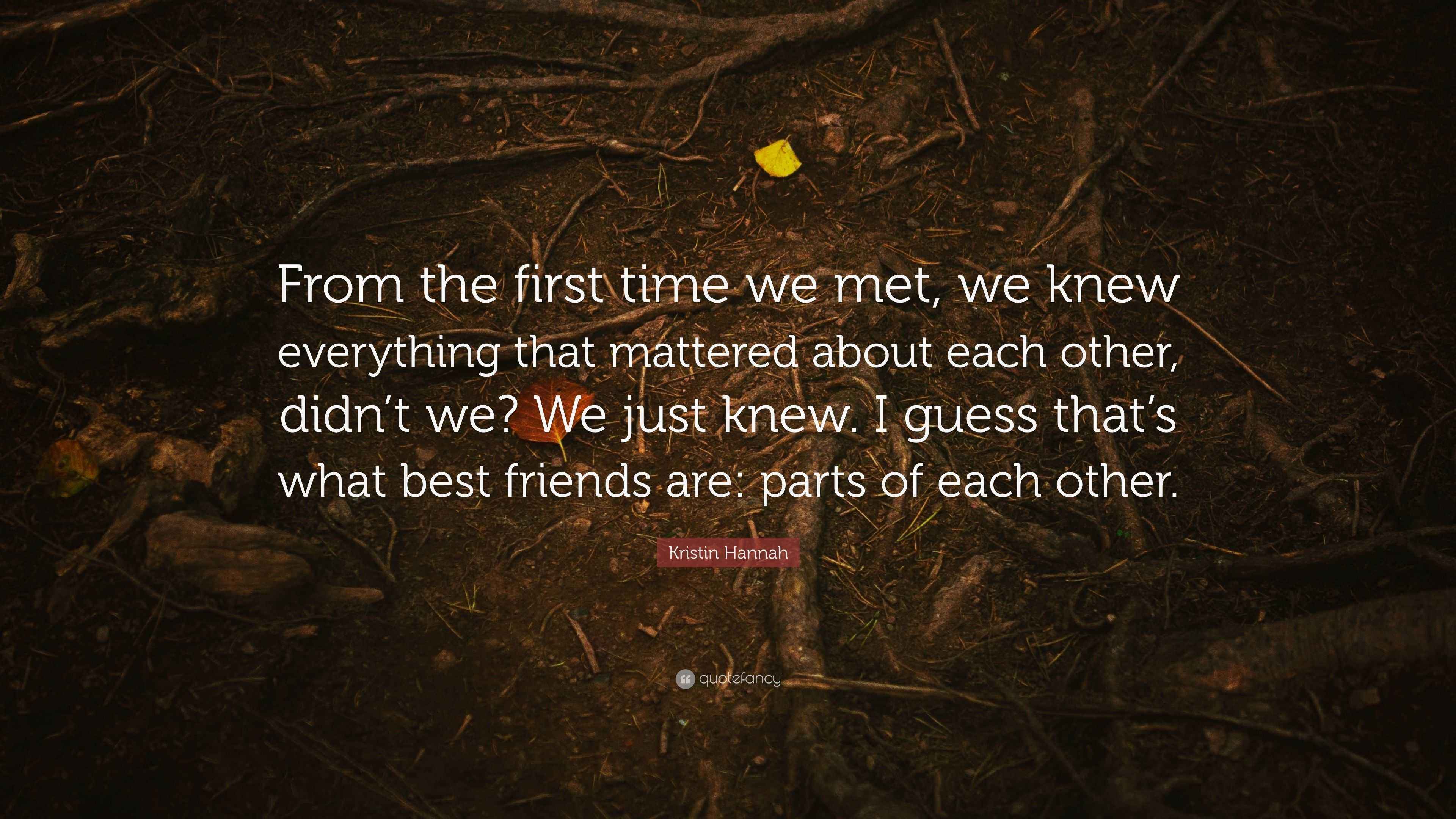 Kristin Hannah Quote: “From the first time we met, we knew everything ...