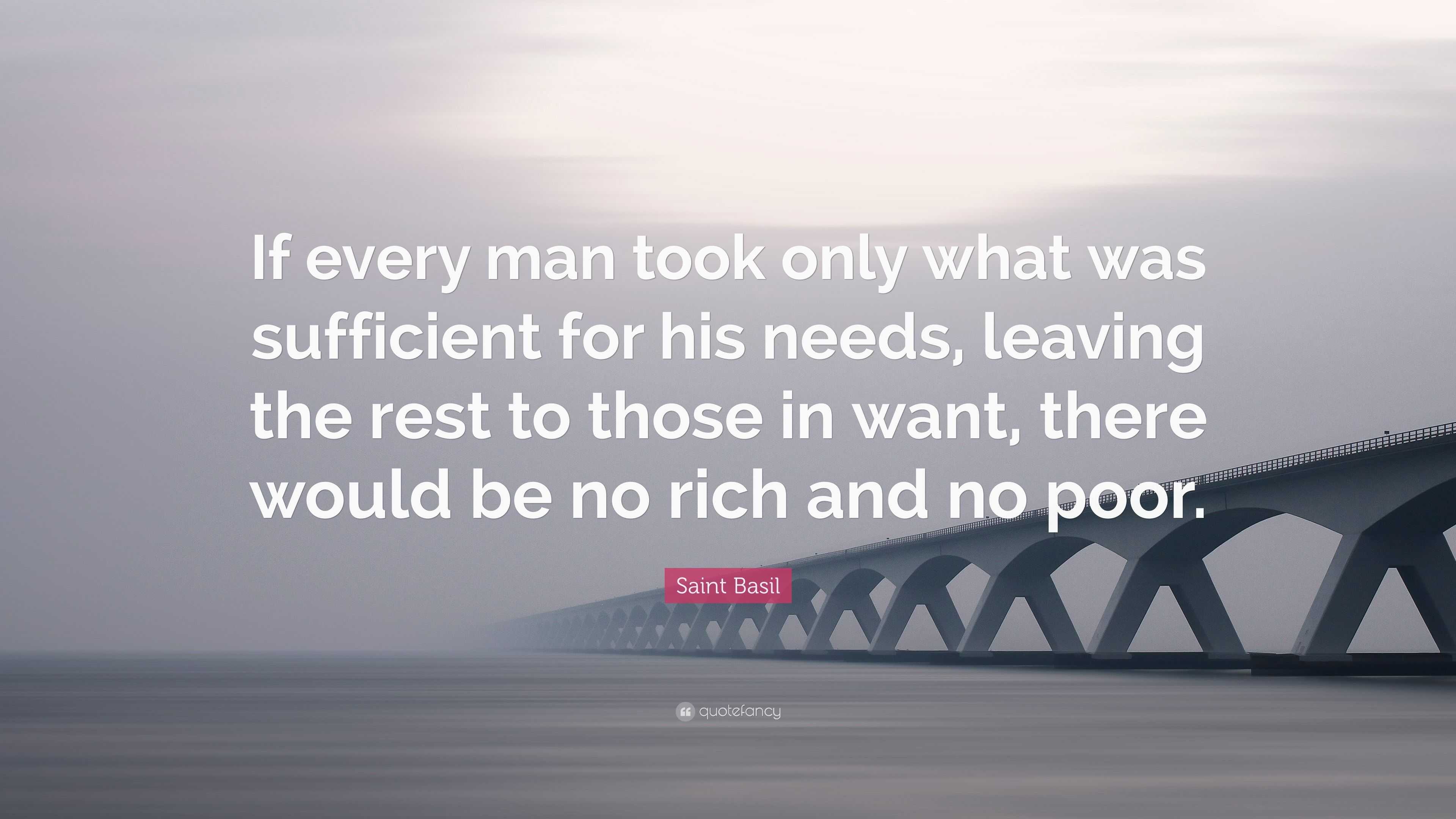 Saint Basil Quote: “If every man took only what was sufficient for his ...