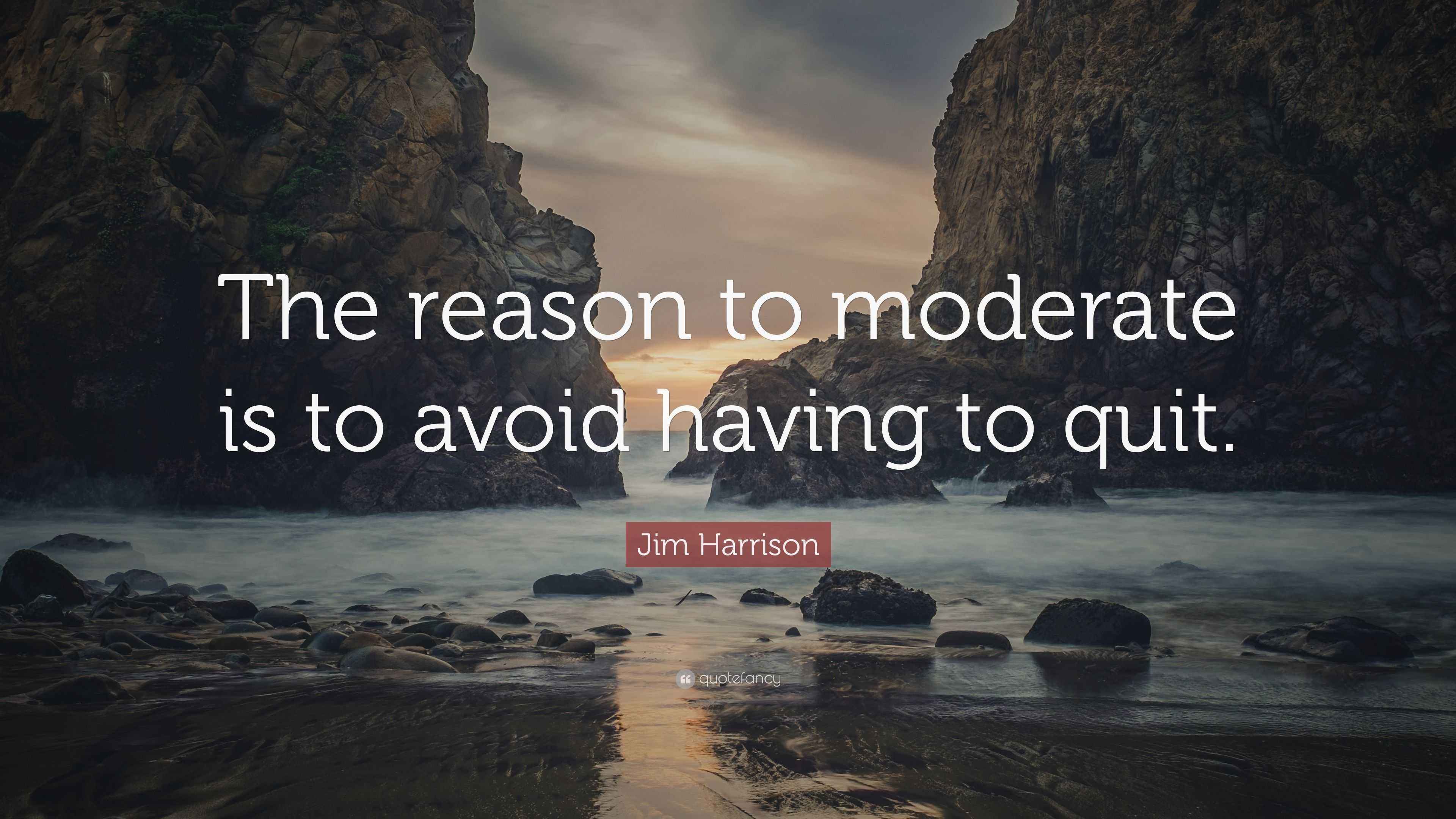 Jim Harrison Quote: “The reason to moderate is to avoid having to quit.”