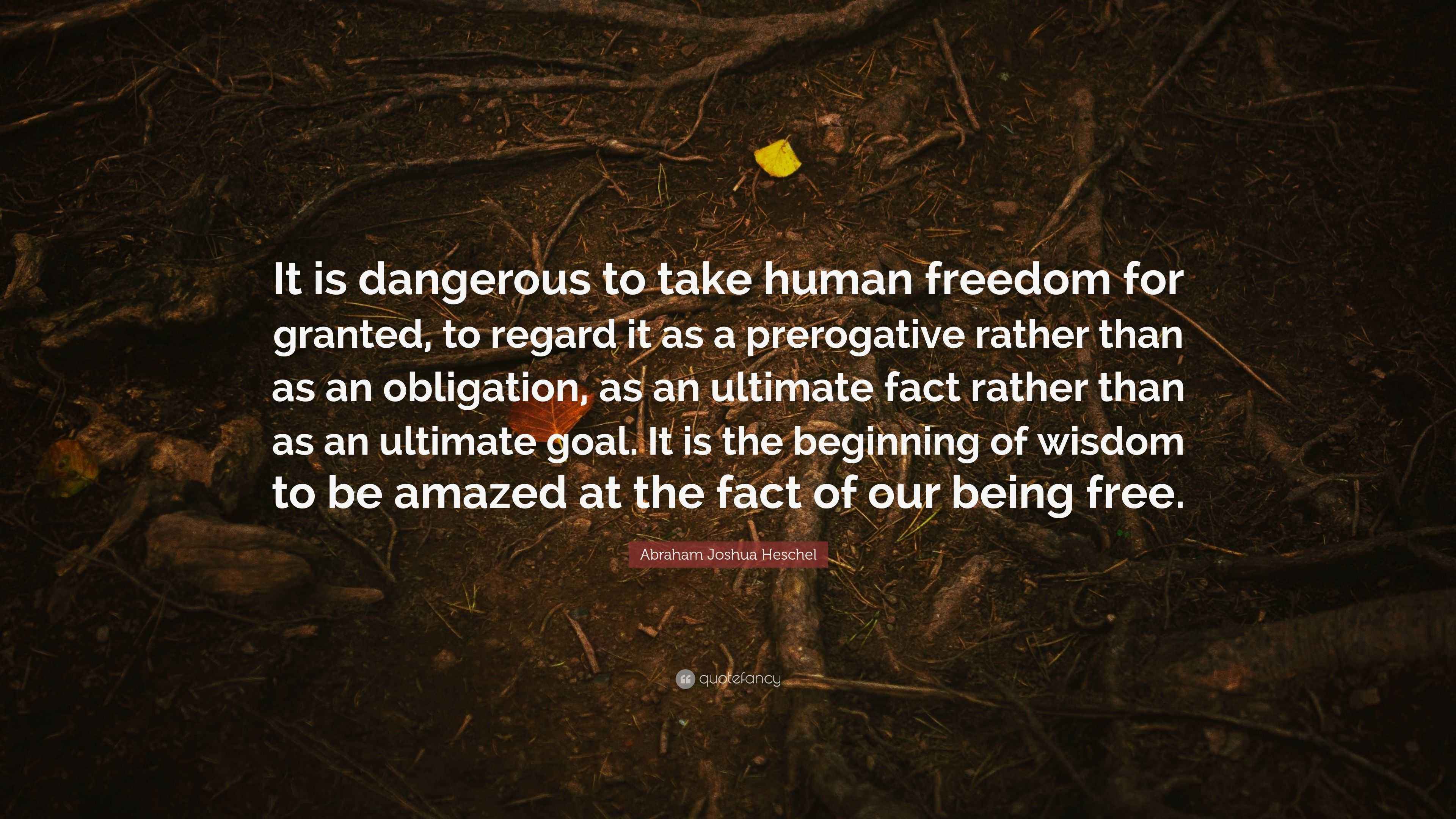 Abraham Joshua Heschel Quote: “It is dangerous to take human freedom ...