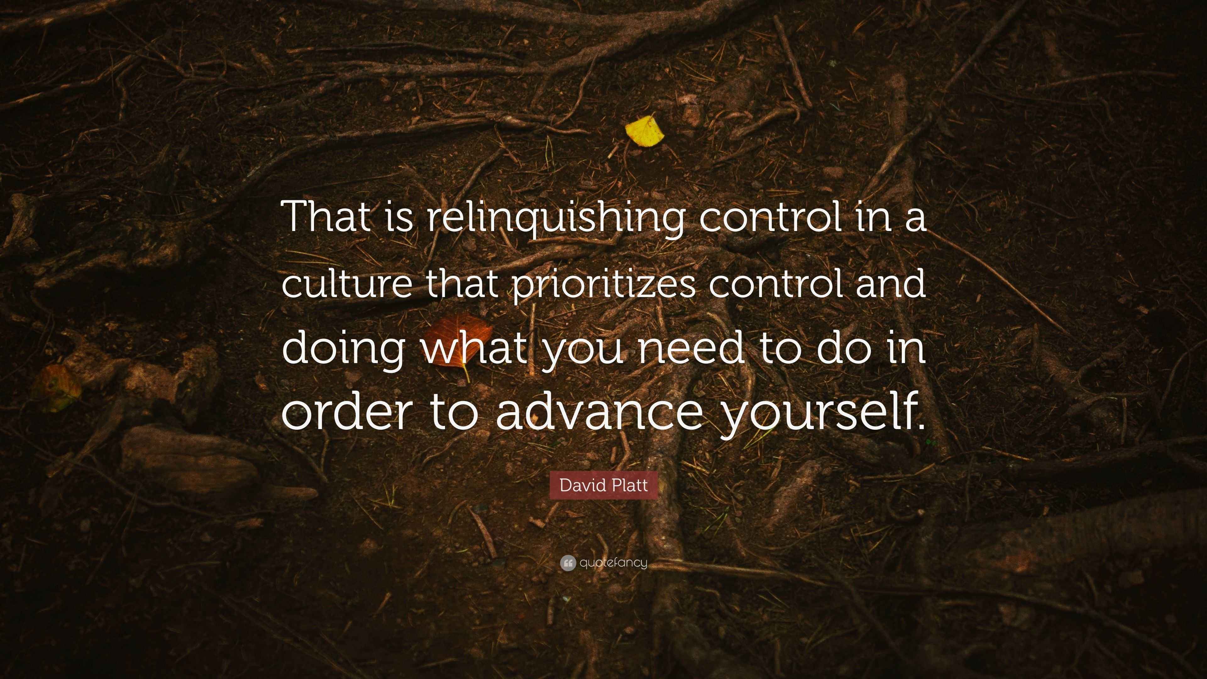 David Platt Quote: “That is relinquishing control in a culture that ...
