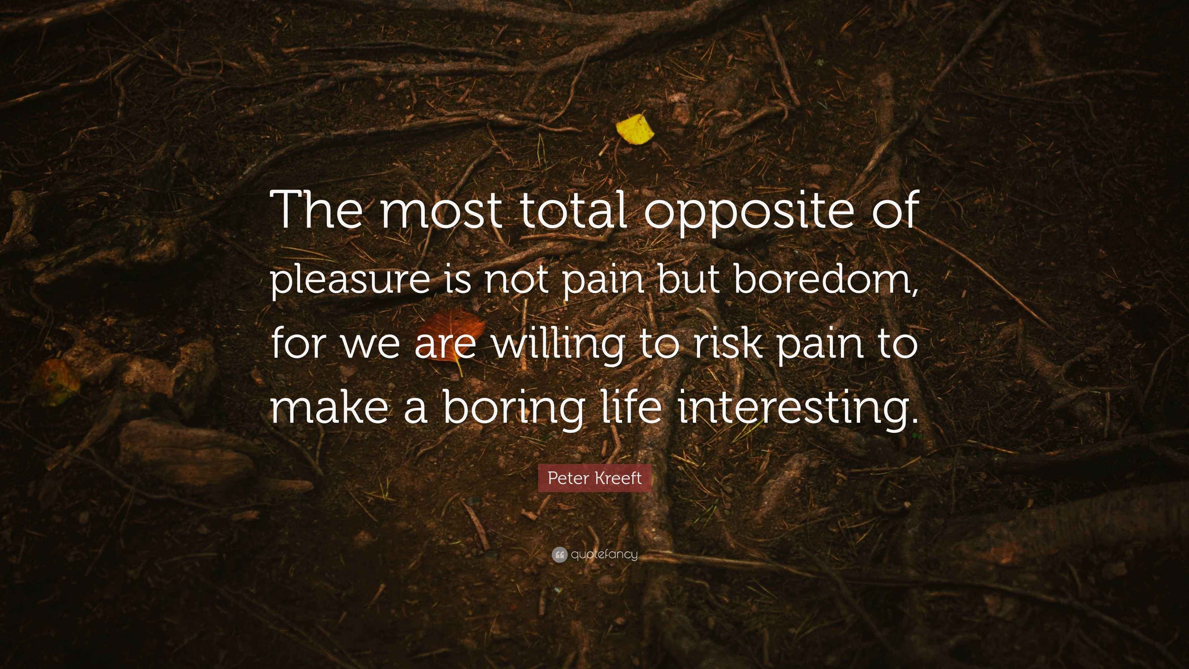 Peter Kreeft Quote: “The most total opposite of pleasure is not pain ...