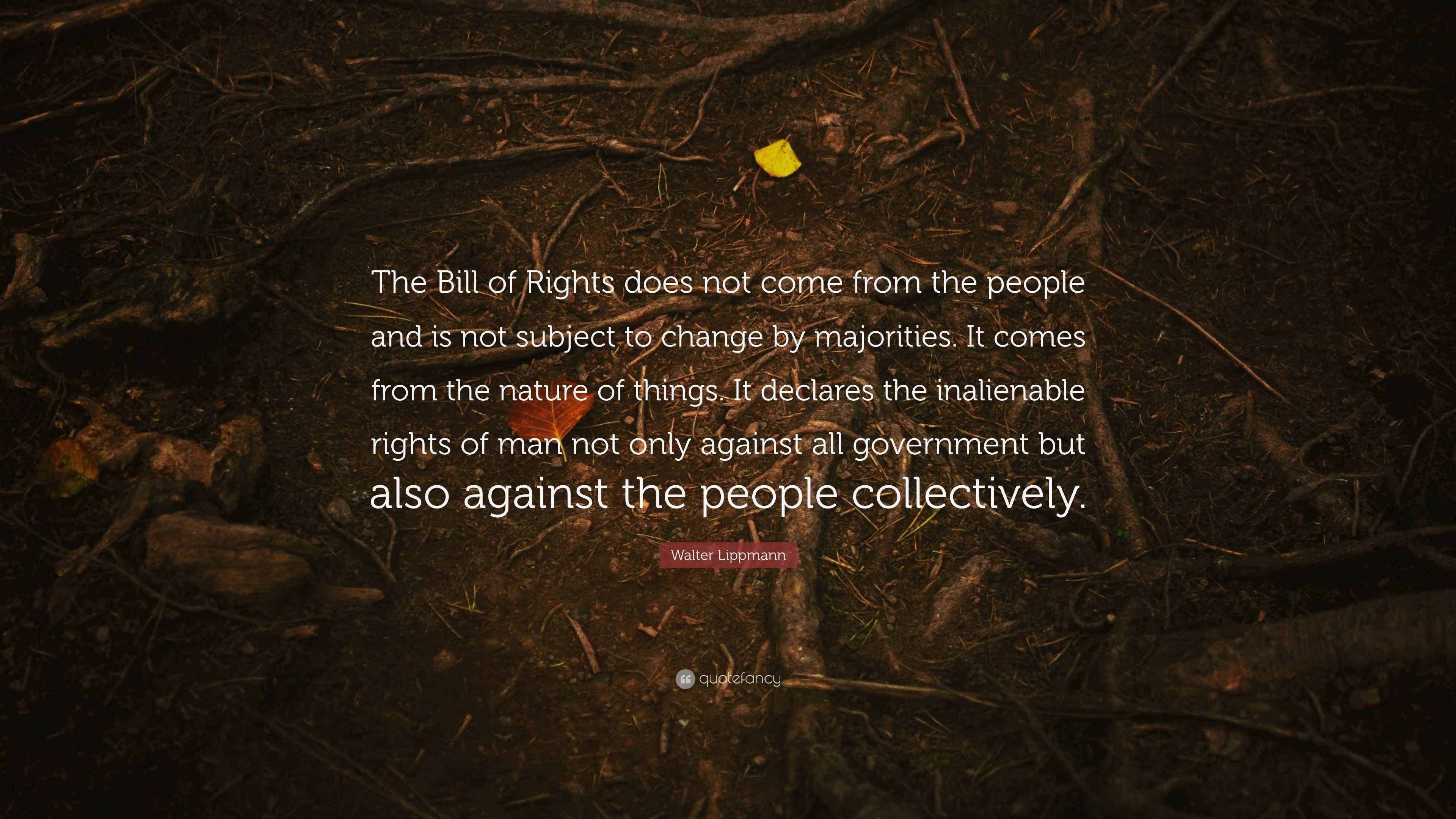 Walter Lippmann Quote: “The Bill of Rights does not come from the ...