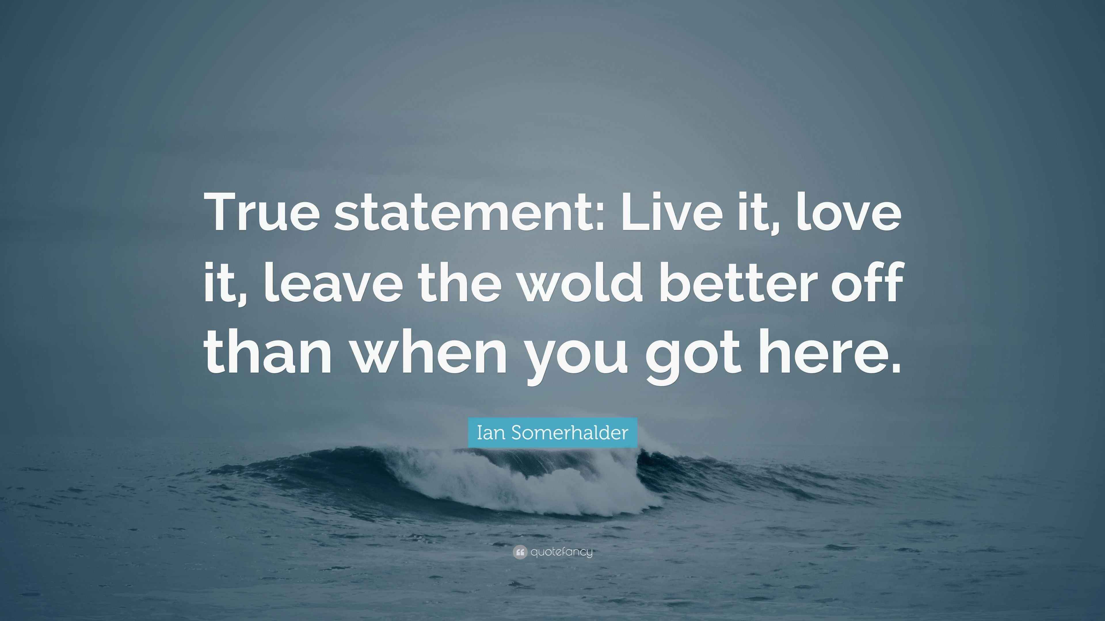 Ian Somerhalder Quote: “True statement: Live it, love it, leave the ...