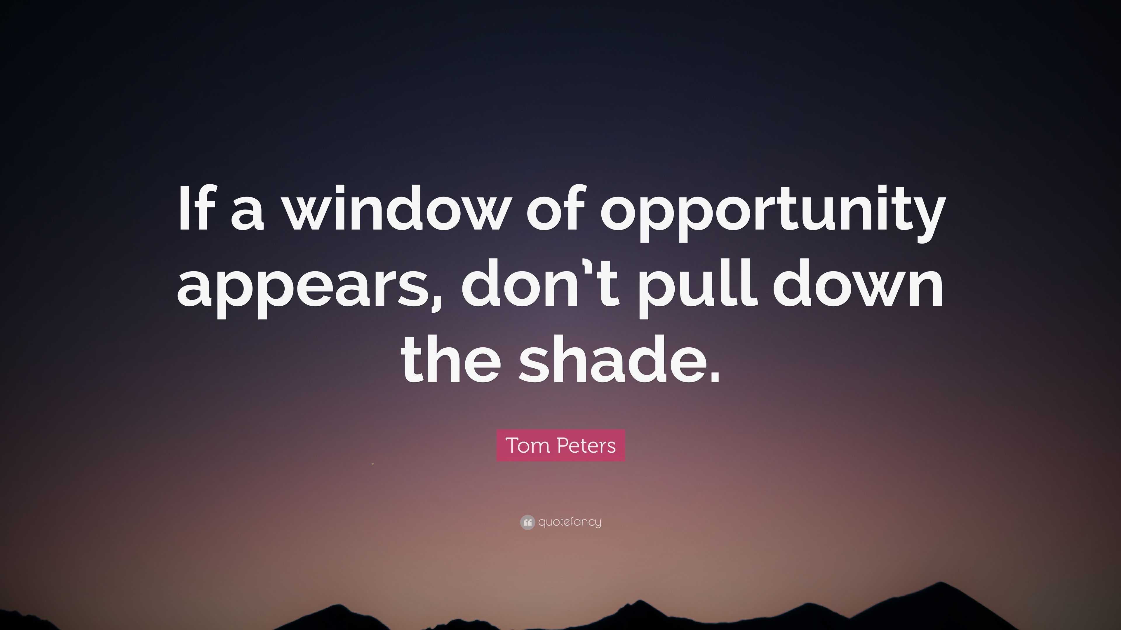 Tom Peters Quote: “If a window of opportunity appears, don’t pull down ...