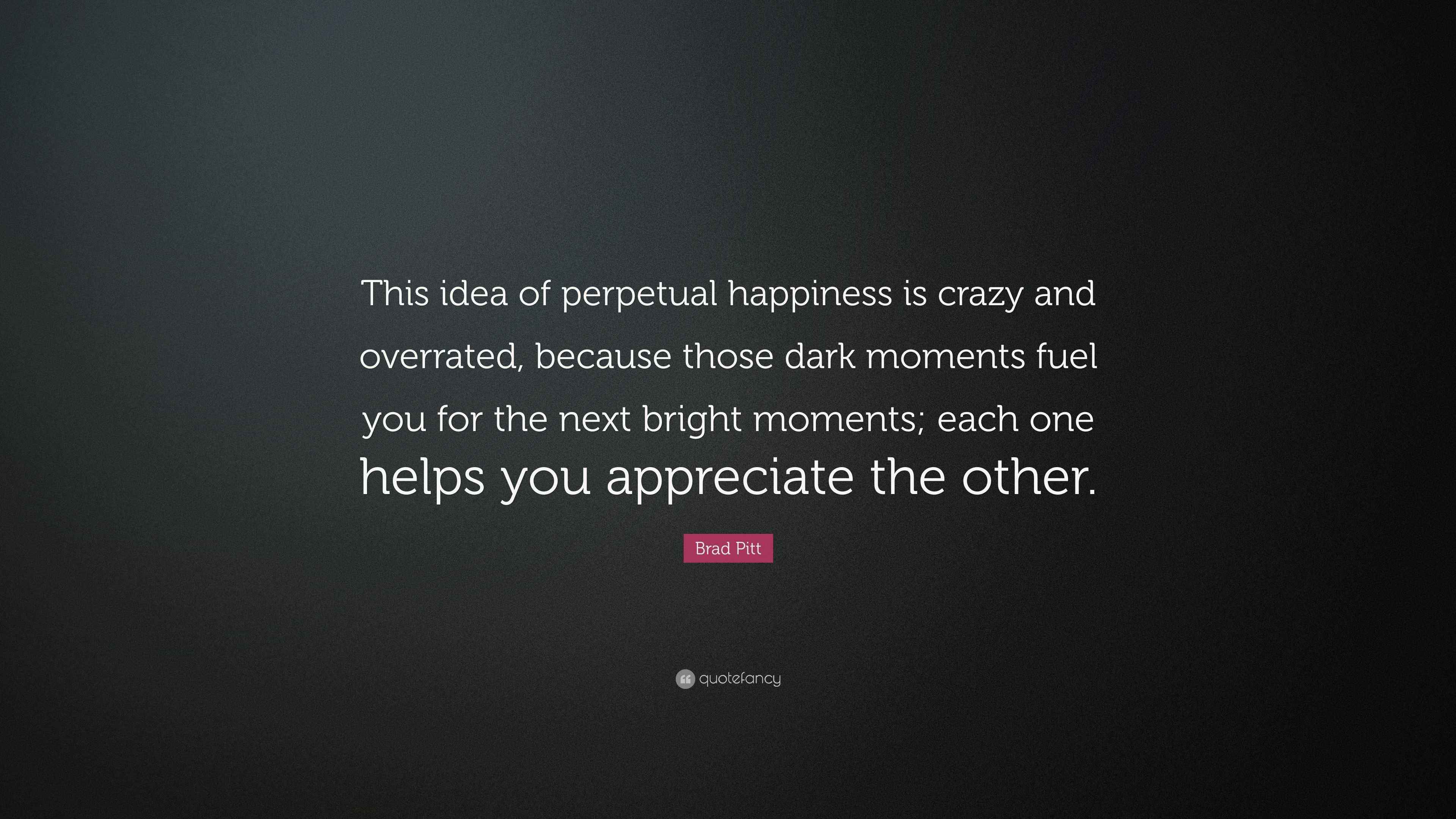 Brad Pitt Quote: “This idea of perpetual happiness is crazy and ...