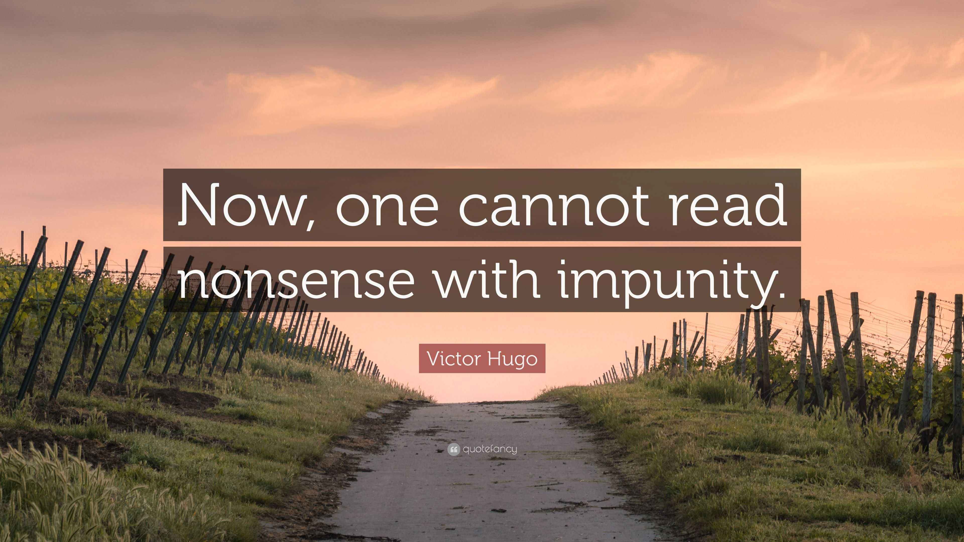 Victor Hugo Quote: “Now, one cannot read nonsense with impunity.”