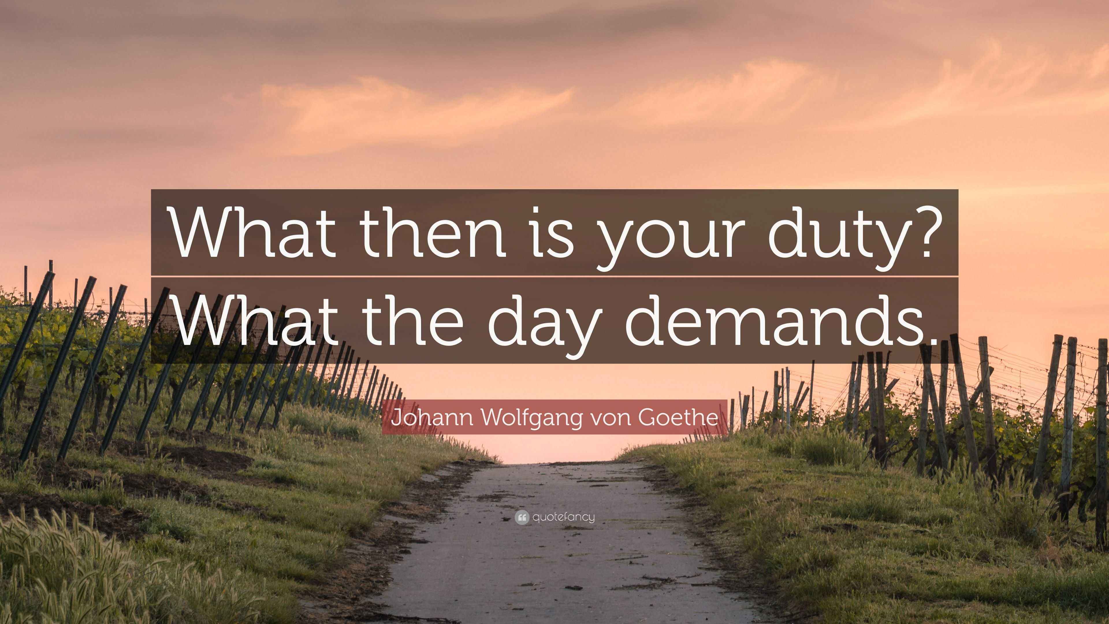 Johann Wolfgang von Goethe Quote: “What then is your duty? What the day ...