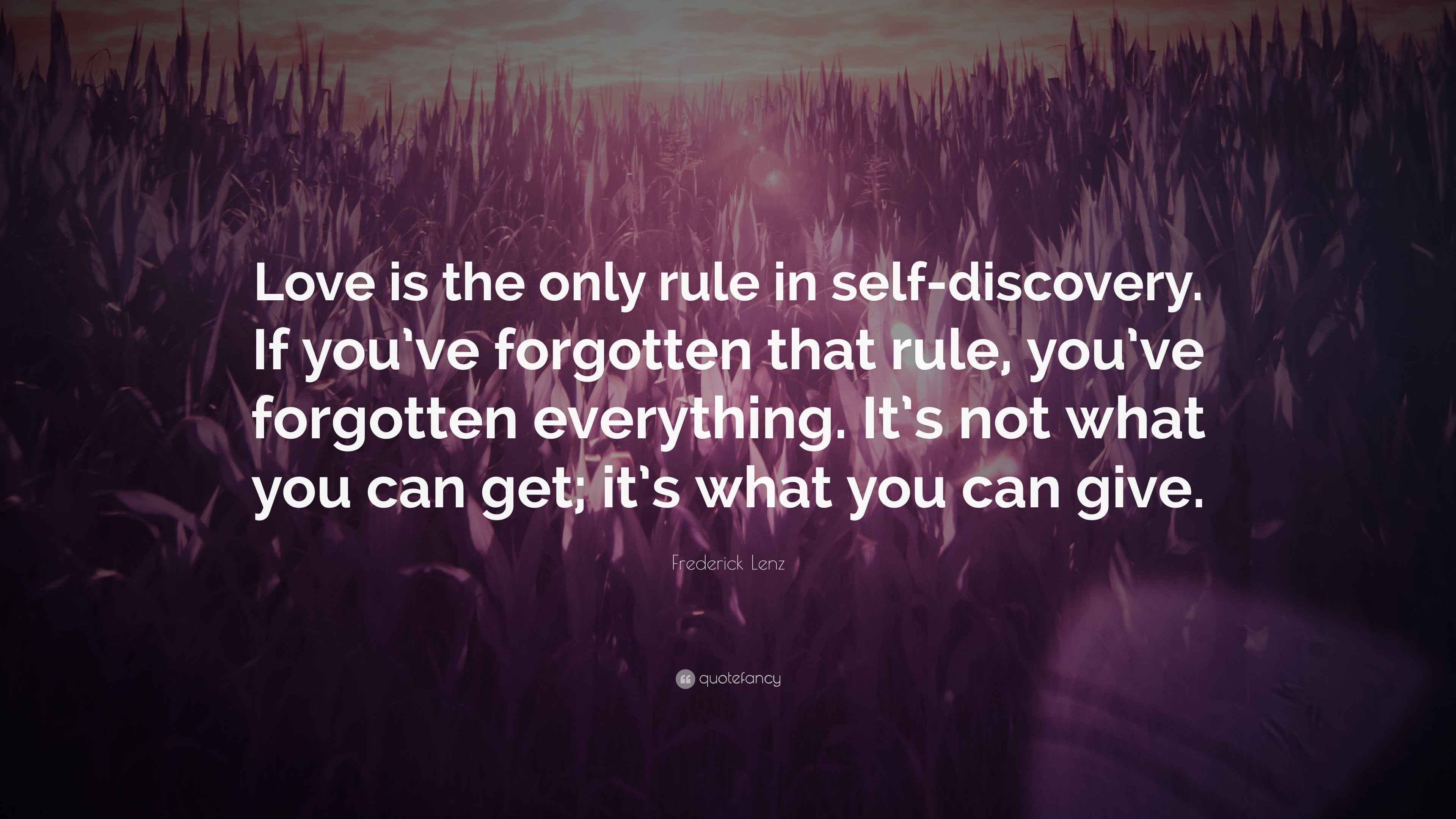 Frederick Lenz Quote: “Love is the only rule in self-discovery. If you ...