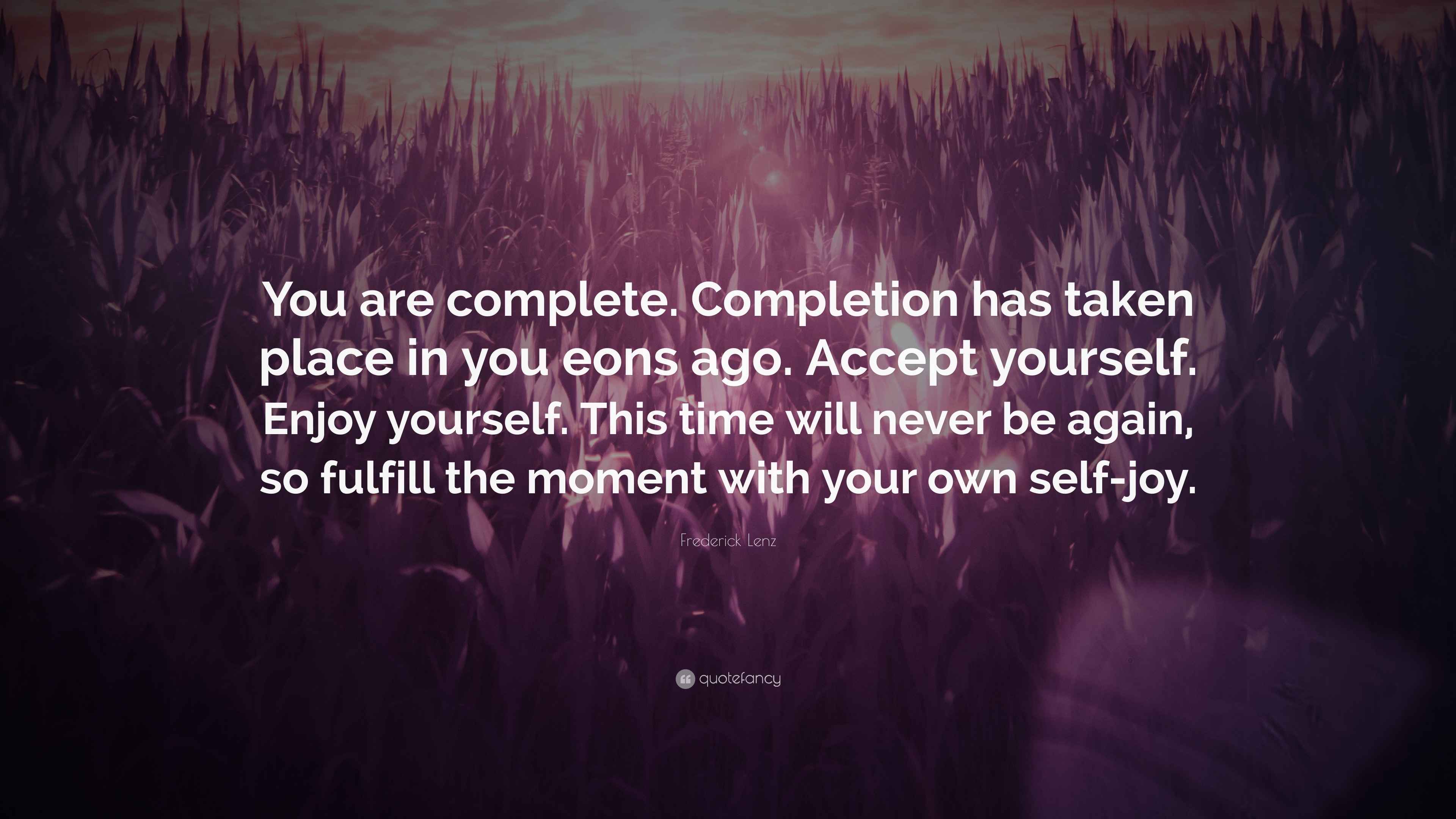 Frederick Lenz Quote: “You are complete. Completion has taken place in ...