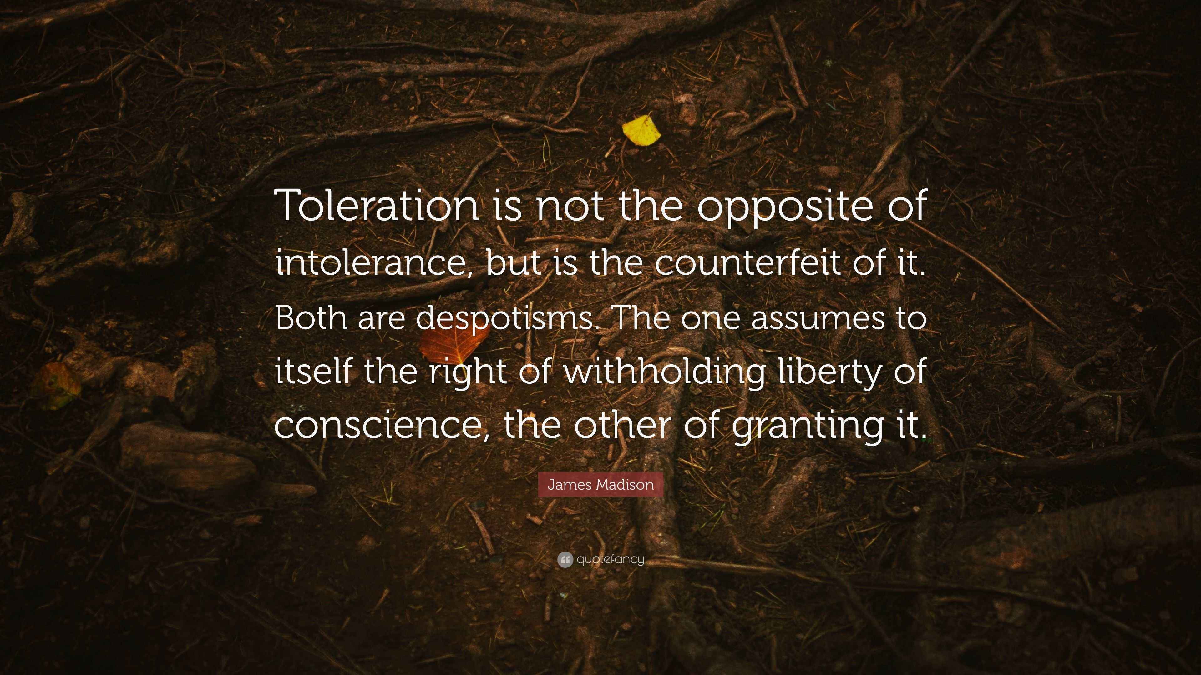 James Madison Quote: “Toleration is not the opposite of intolerance ...