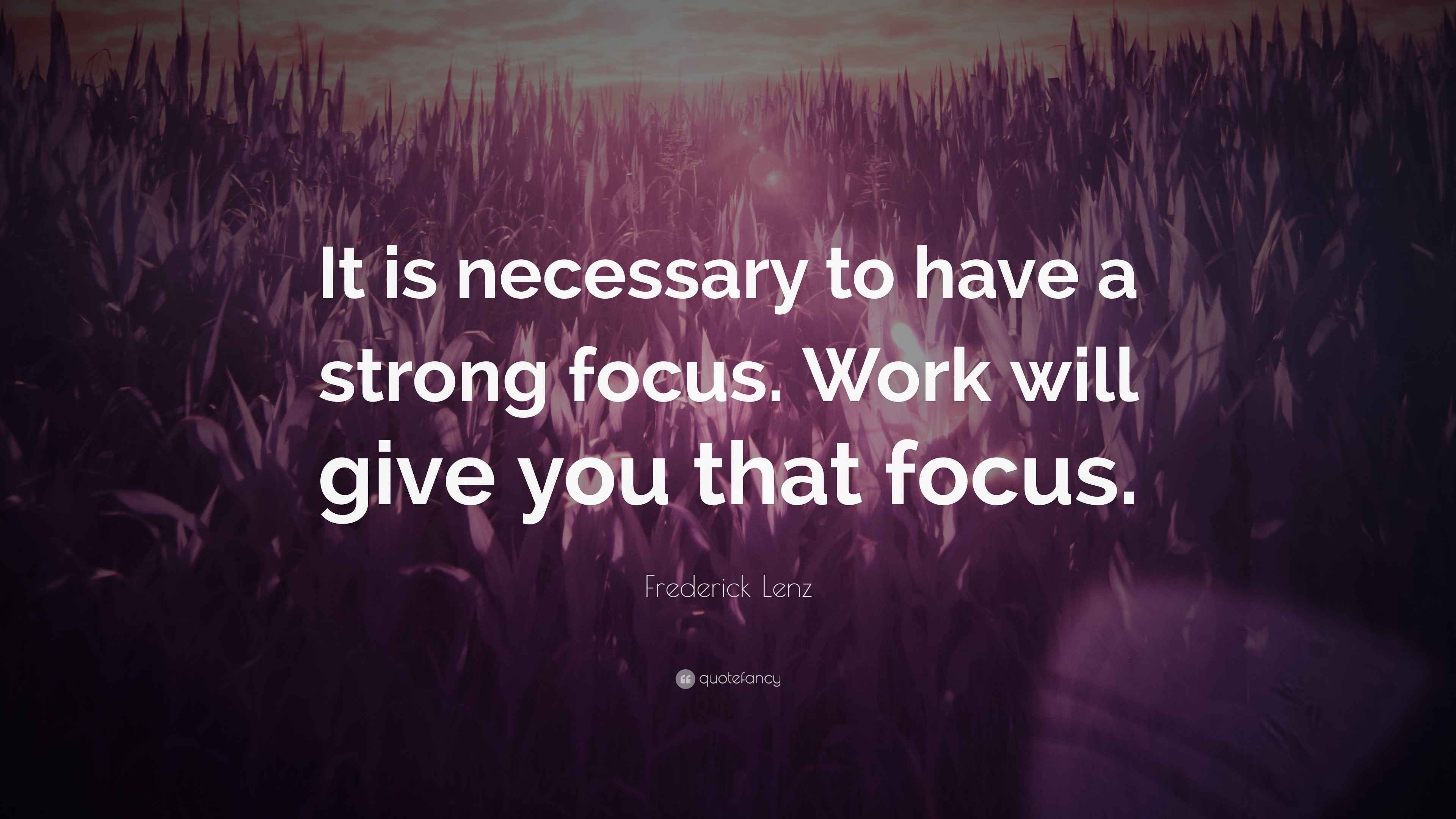 Frederick Lenz Quote: “It is necessary to have a strong focus. Work ...