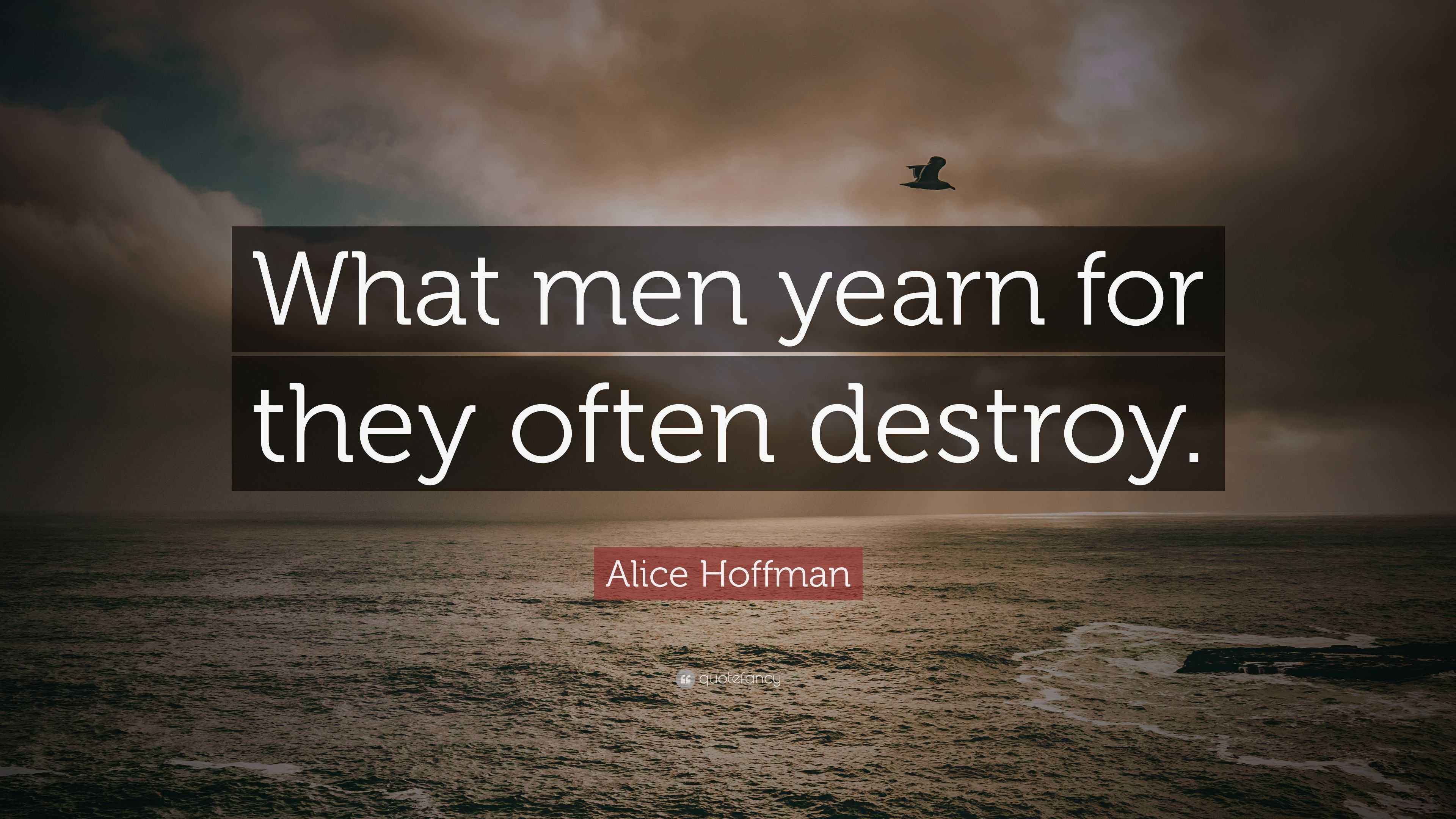 Alice Hoffman Quote: “What men yearn for they often destroy.”