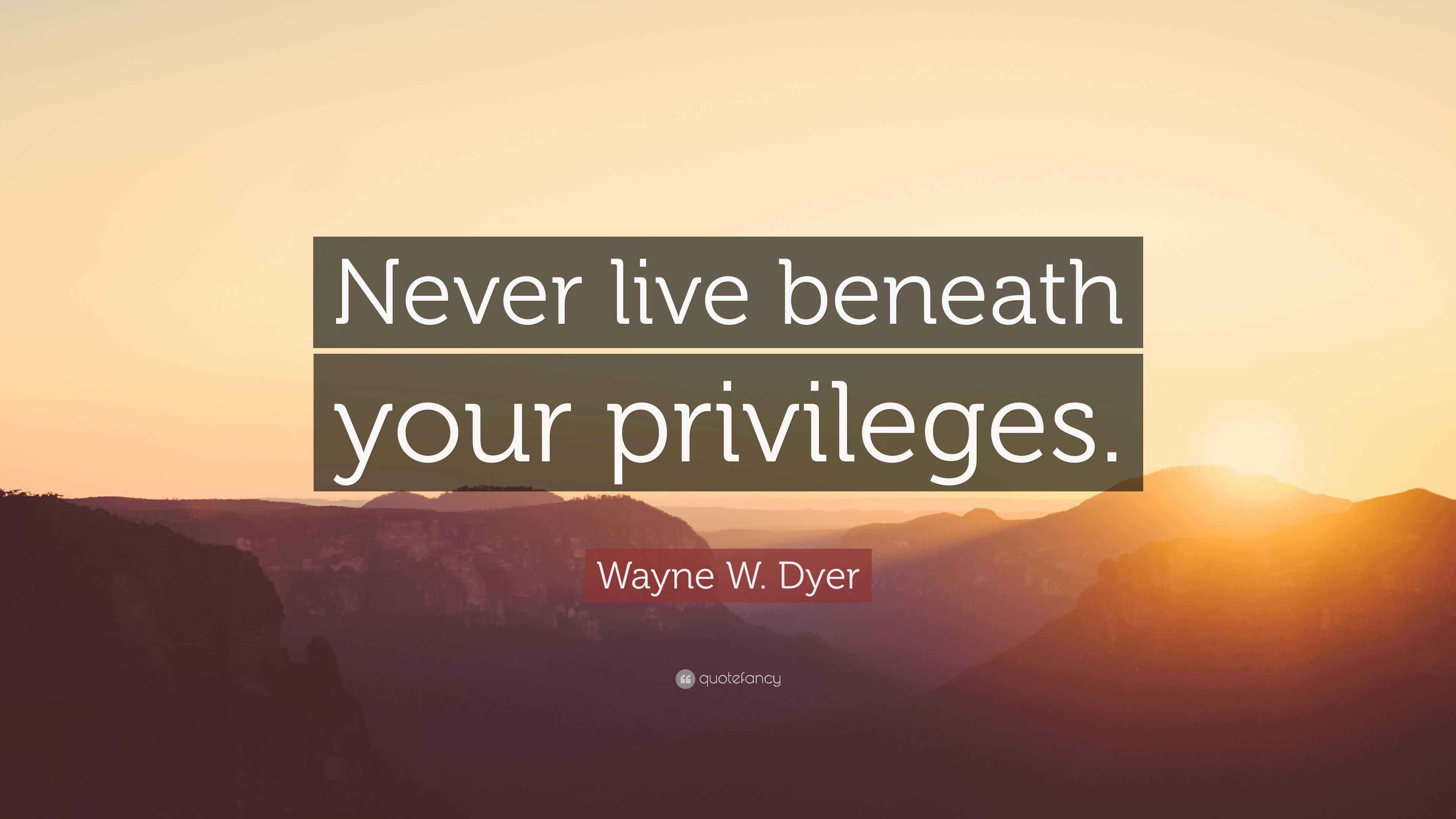 Wayne W. Dyer Quote: “Never live beneath your privileges.”