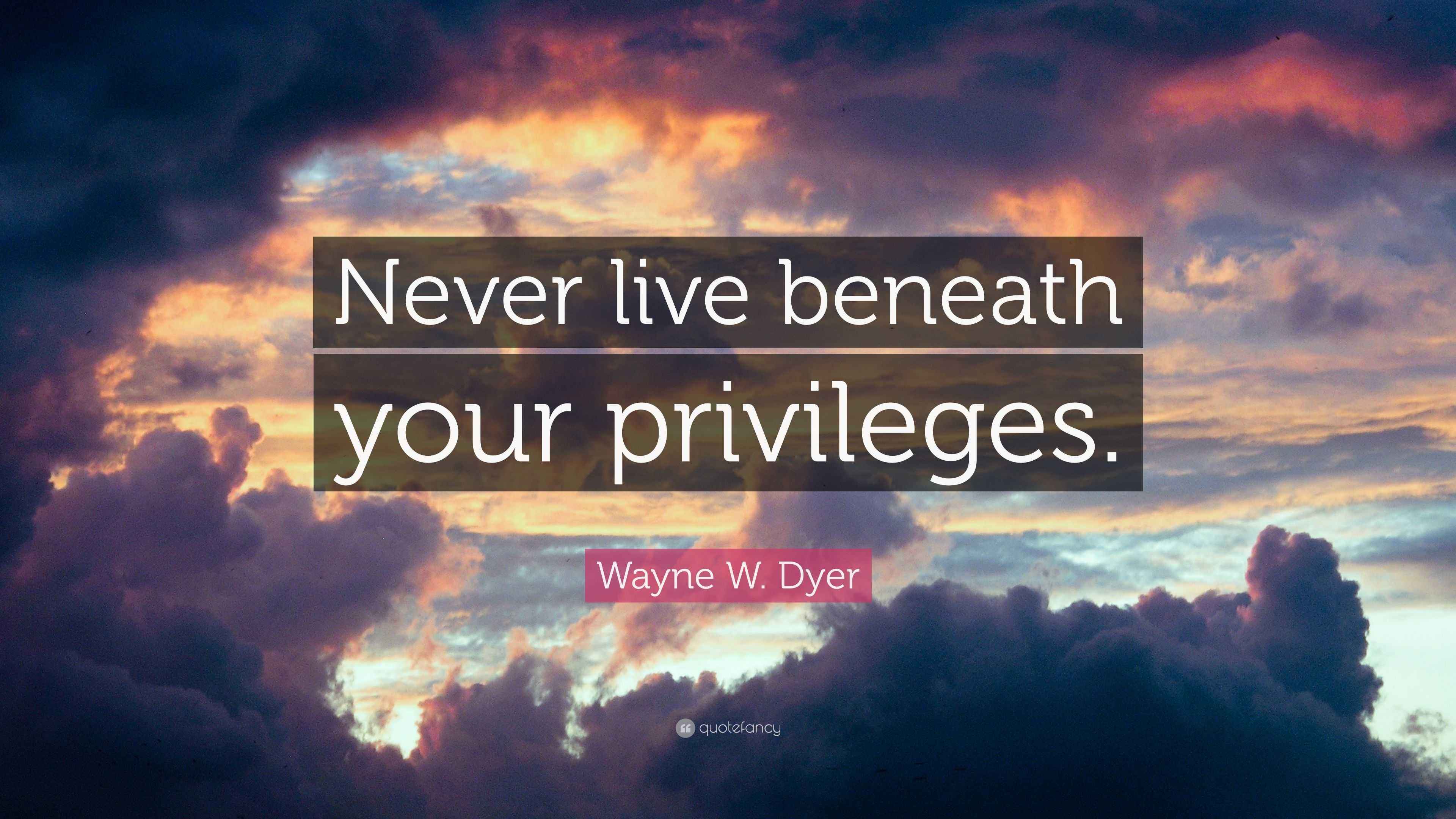 Wayne W. Dyer Quote: “Never live beneath your privileges.”