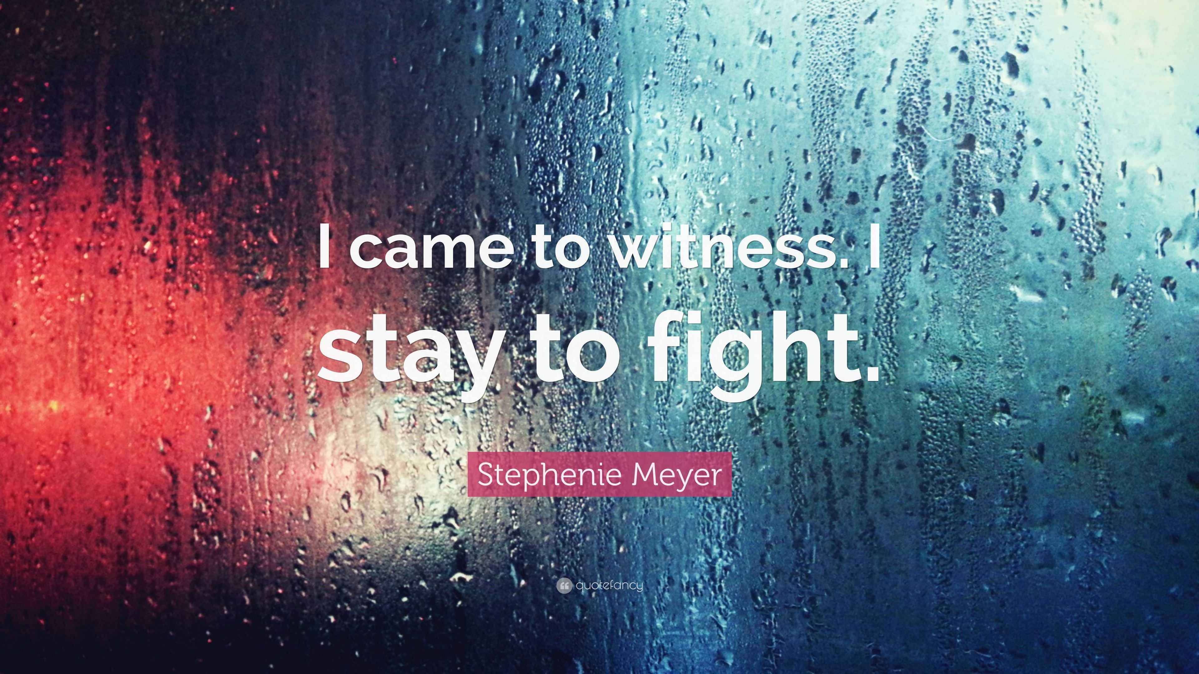 Stephenie Meyer Quote: “I came to witness. I stay to fight.”